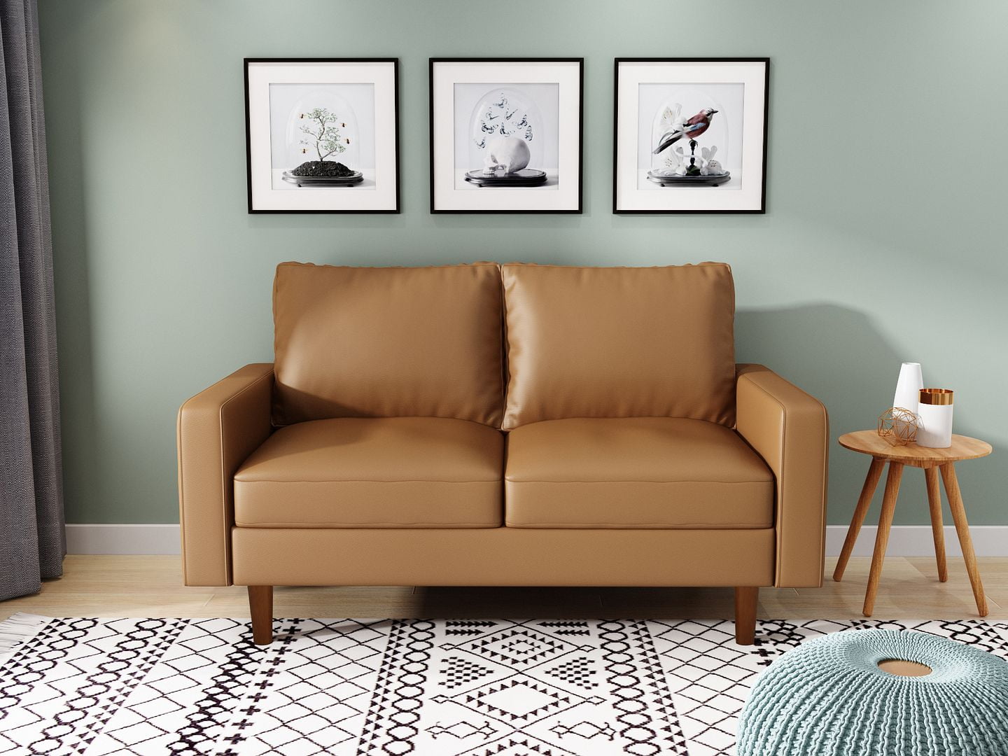Koby Home's Collection Luca Modern Loveseat, Upholstered in Faux Leather with Track Arms ...