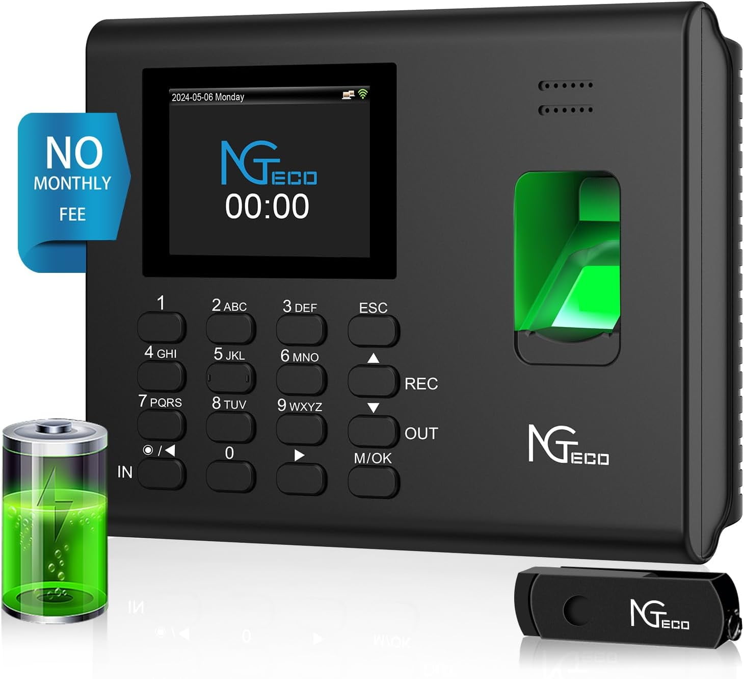 Kocbelle Time Clocks for Employees Small Business, 2.4GHz WiFi ...