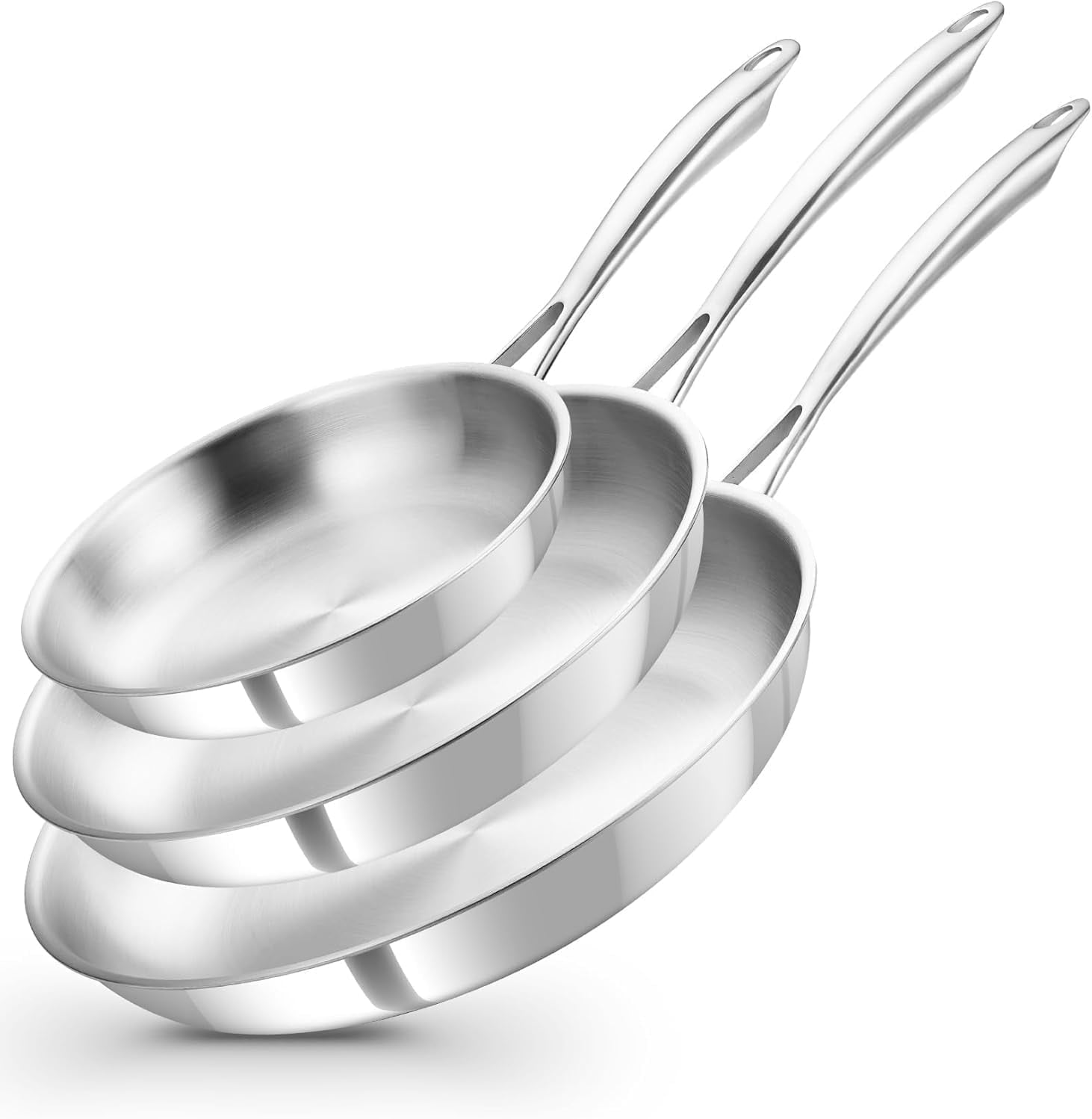Koch Systeme CS 3-Piece Tri-Ply Stainless Steel Fry Pan Set (8, 10 & 12 ...