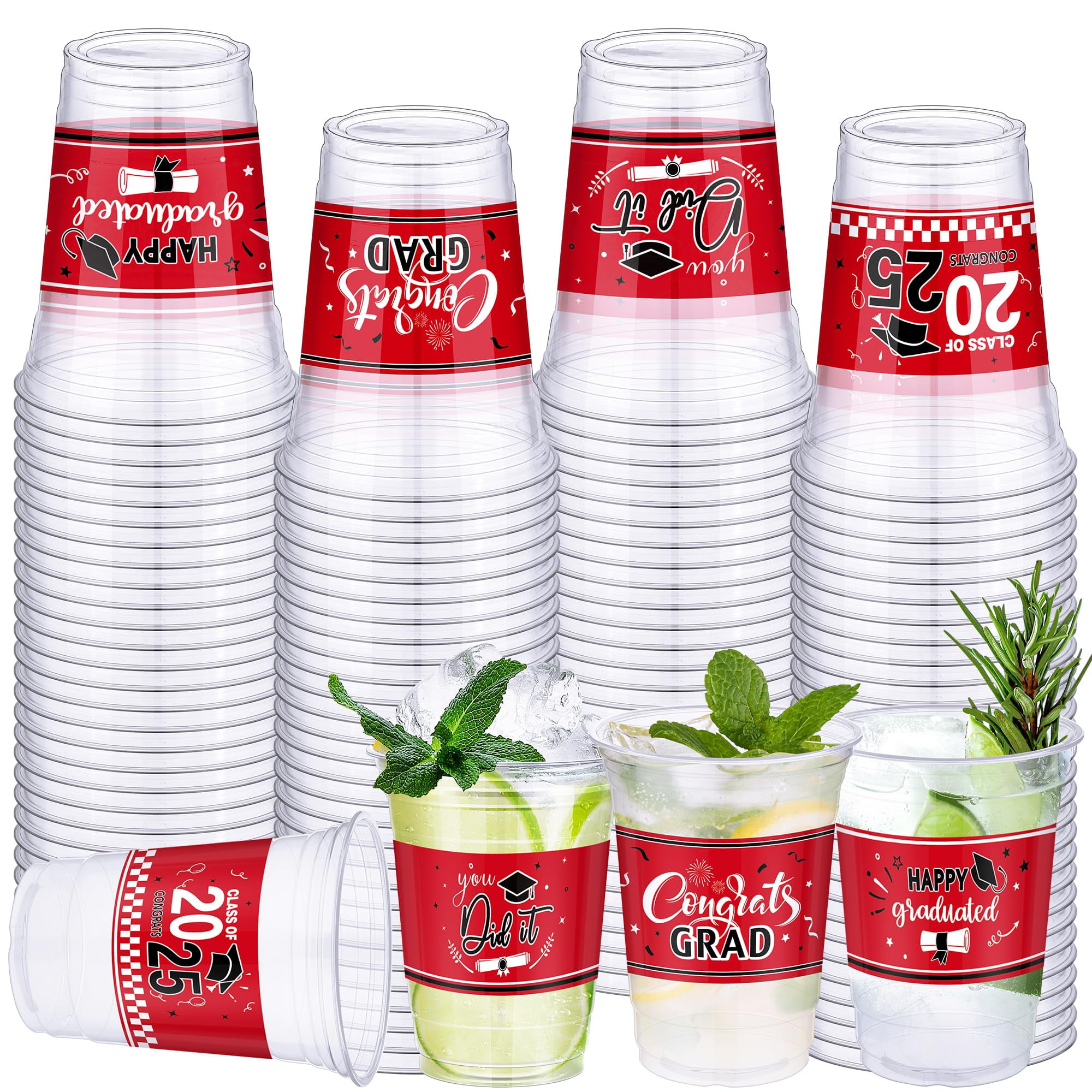 Kochorie 60 Pieces 16 AIF9 Ounce Graduation Cups Red Congrats Grad ...