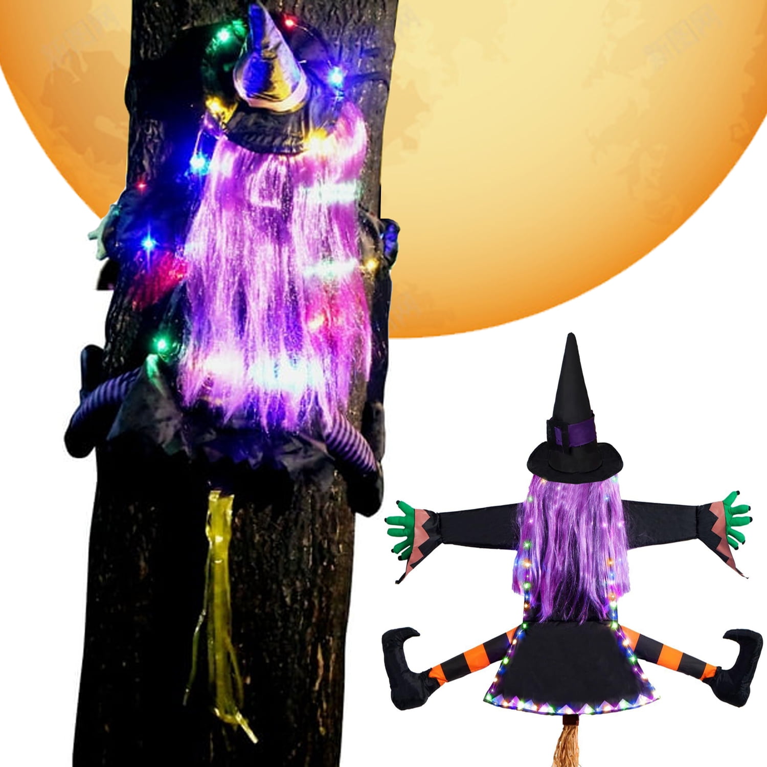 Wiher 40 Inch Light-Up Witch Crashing into Tree, Halloween Outdoor ...