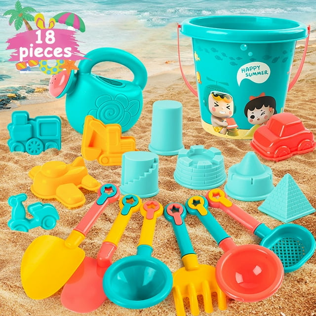 Wiher Beach Sand Toy Set for Kids, 18PCS Sand Toys with Beach Bucket ...