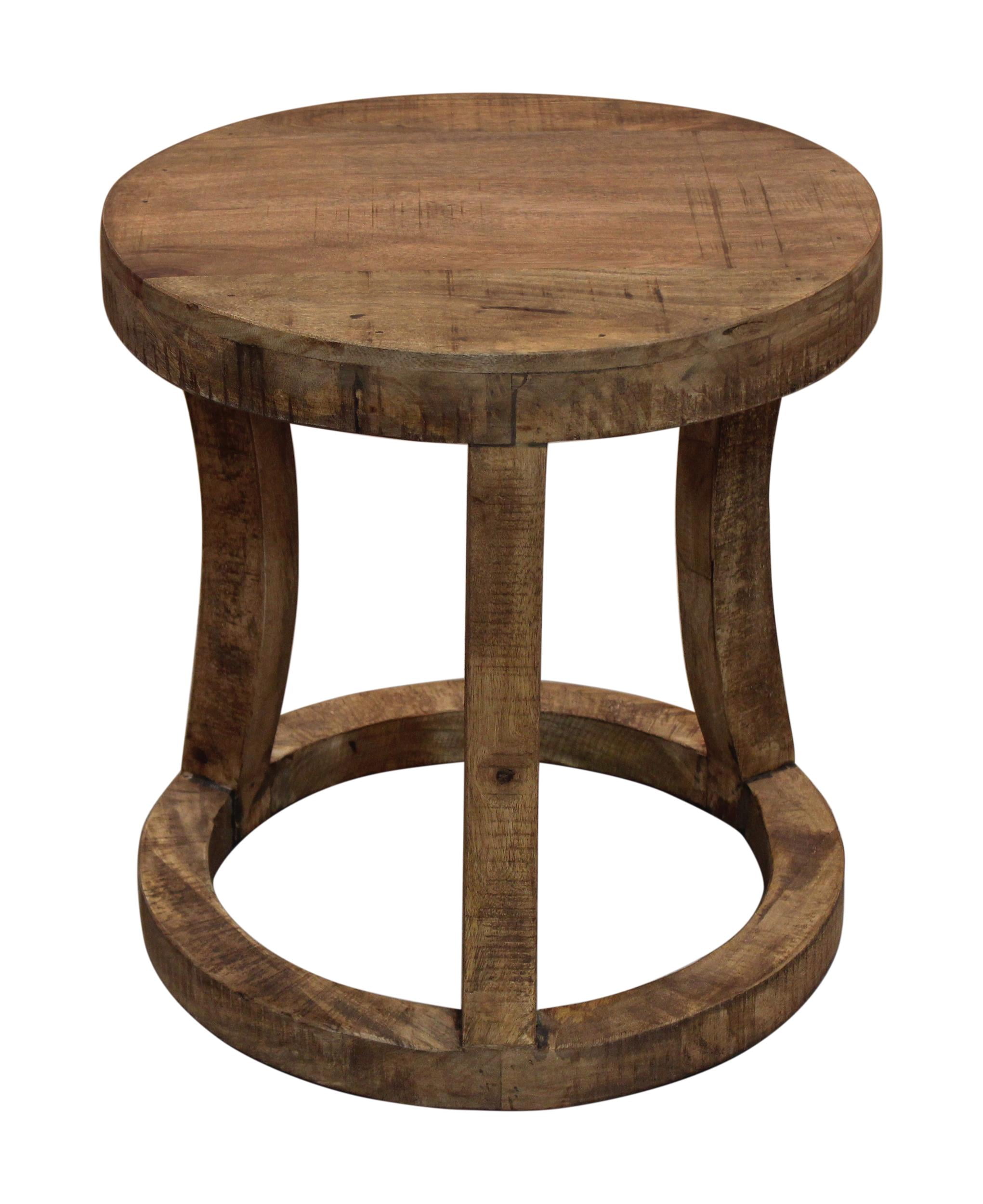 Koda Solid Wood Round Accent Stool With Circle Base in Natural Brown ...