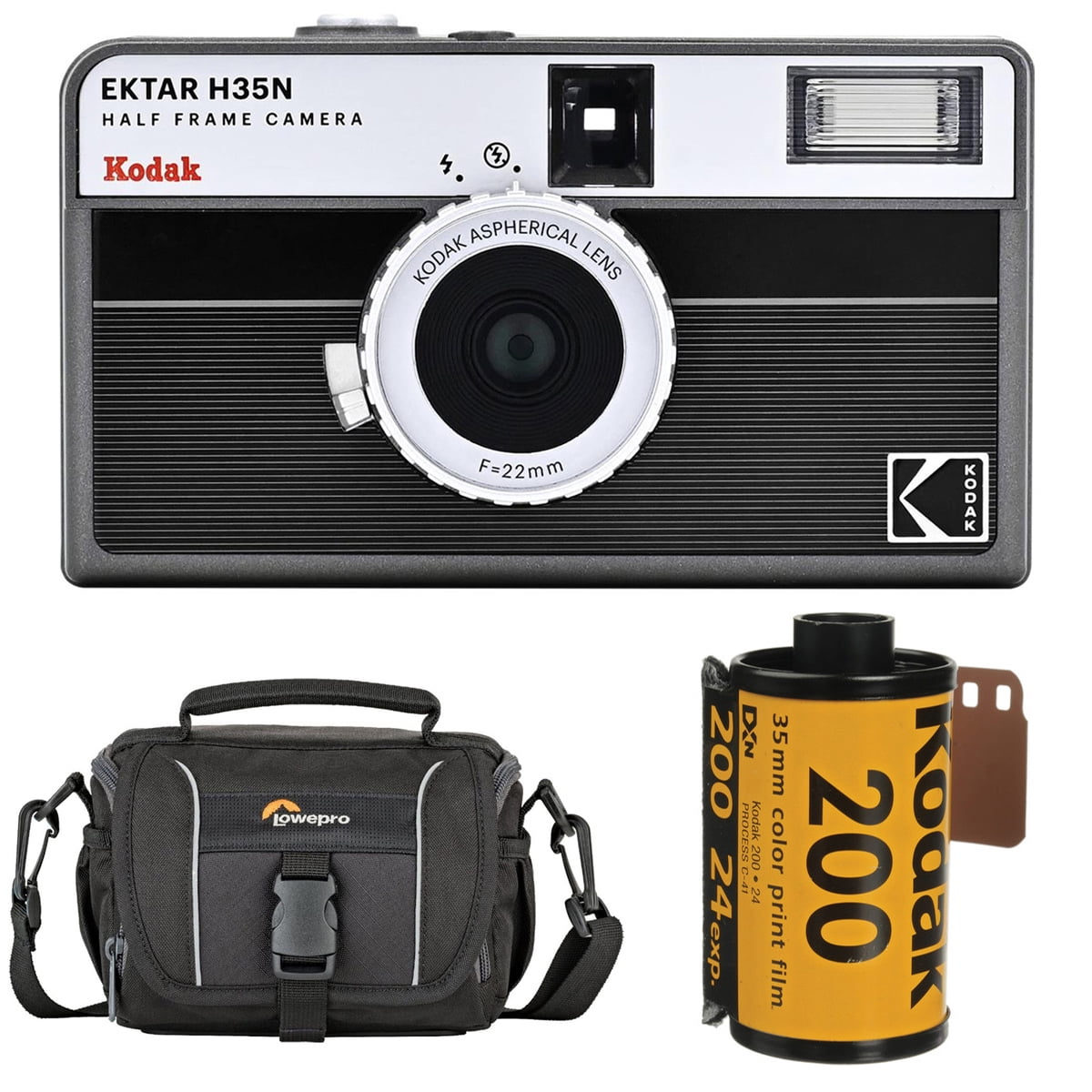 Kodak EKTAR H35N Half Frame Film Camera, Striped Black, Bundle with ...