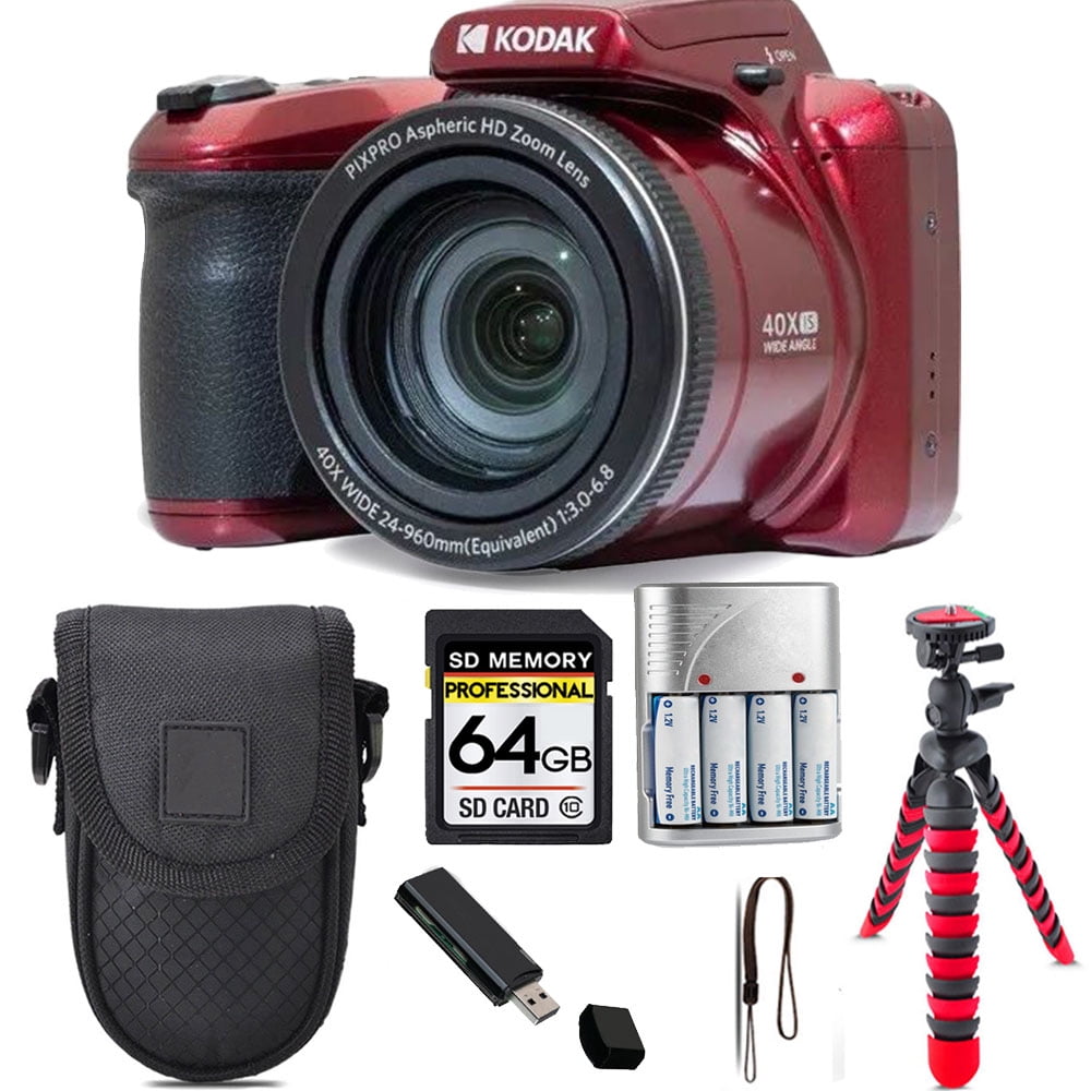 Kodak PIXPRO AZ405 Digital Camera (Red) + Tripod + Case - 64GB Kit ...
