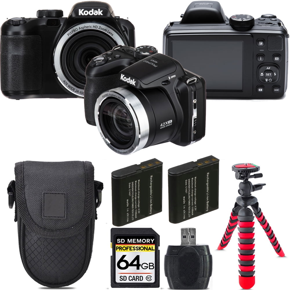 Kodak PIXPRO AZ421 Camera Bundle - Black, 64GB, Extra Battery, Tripod ...