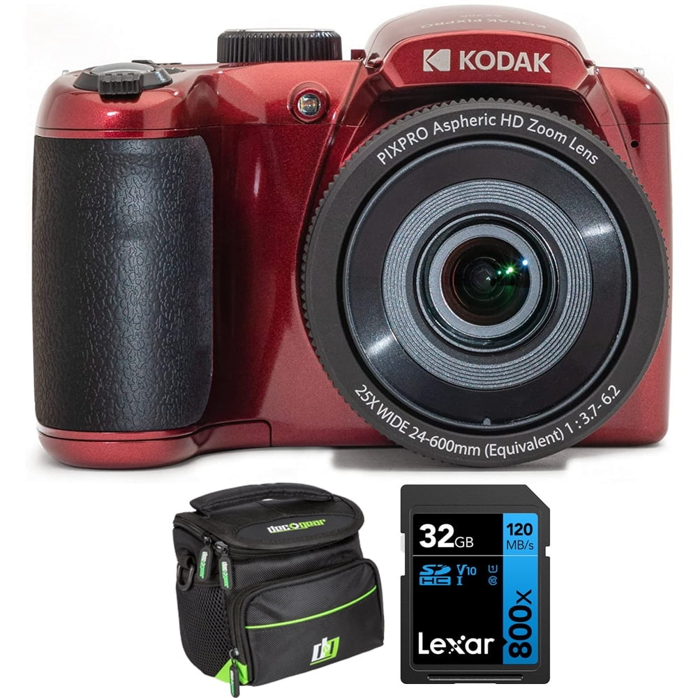 Kodak PIXPRO AZ255-RD 16MP, 25X Zoom, Red with Lexar 32GB Card + Camera ...