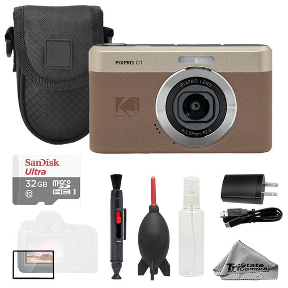 Kodak PIXPRO C1 Compact Digital Camera Brown + 32GB + Bag+ Screen ...