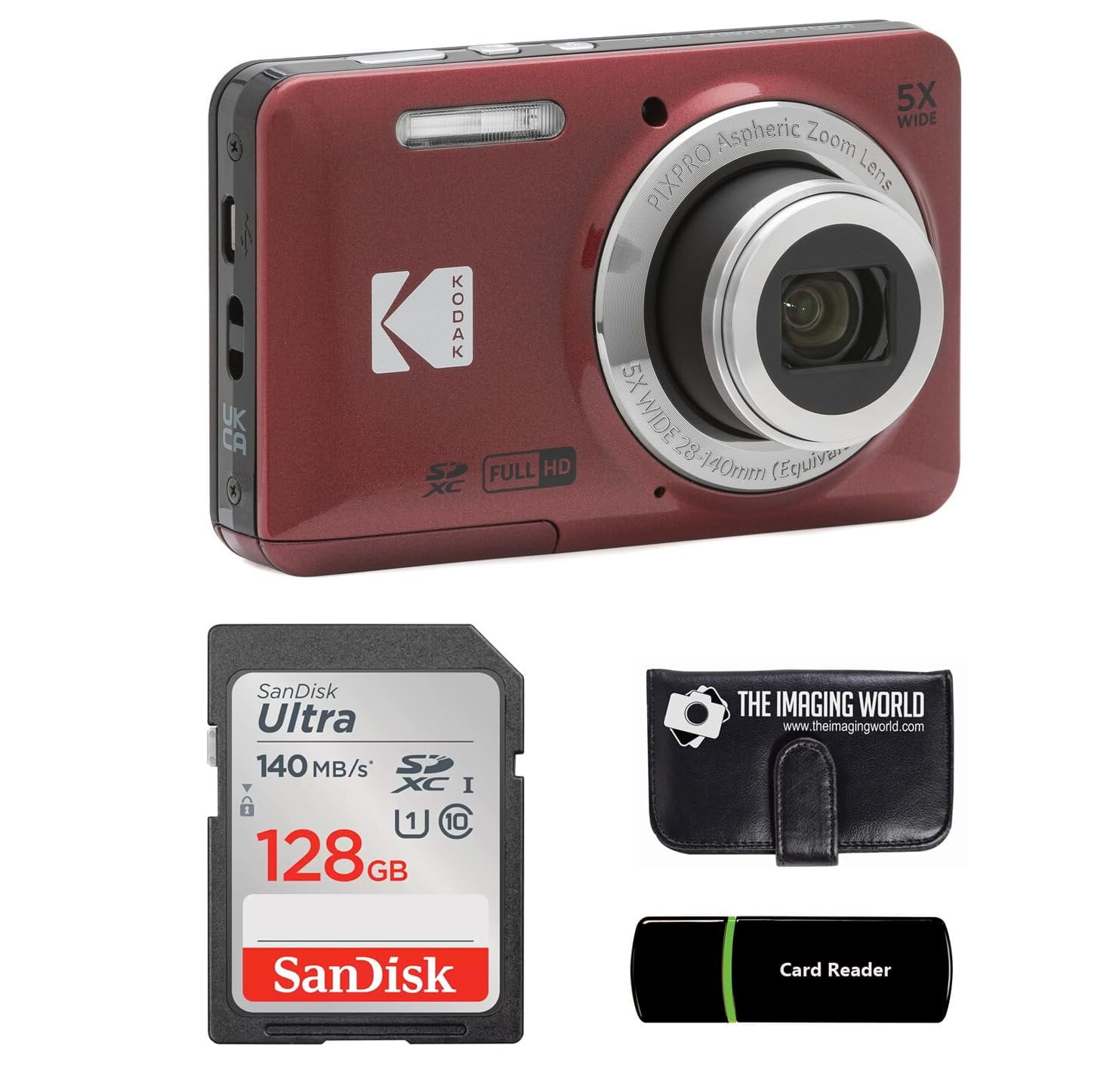 Kodak PIXPRO FZ55 Red 16MP Digital Camera 5X Optical Zoom 28mm Wide ...