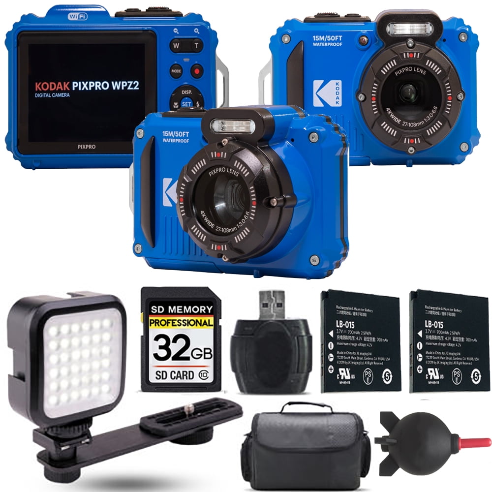 Kodak PIXPRO WPZ2 Digital Camera (Blue)+ Extra Battery + LED - 32GB Kit ...