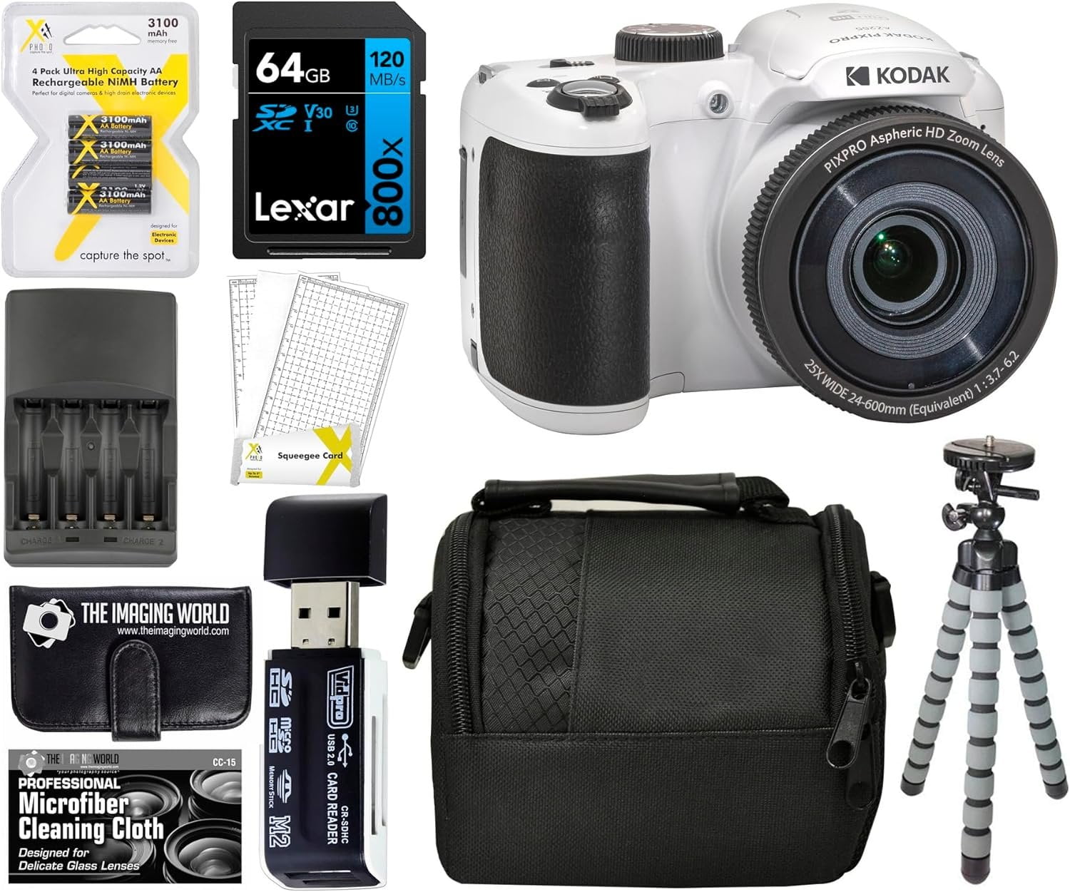 Kodak PIXPRO White AZ255 16MP Digital Camera 25X Optical Zoom 24mm Wide ...