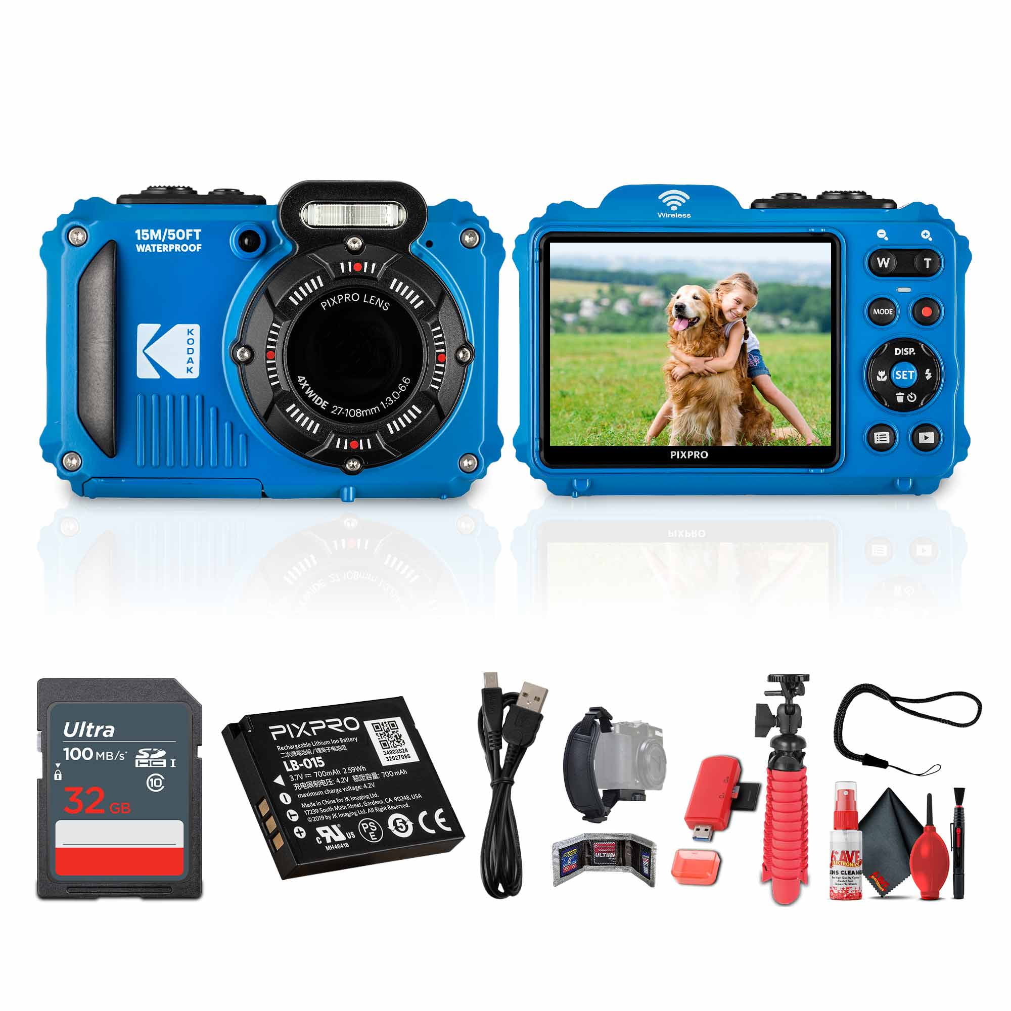 Kodak Pixpro WPZ2 Digital Camera (Blue) Bundle Including: 2x 32 GB ...
