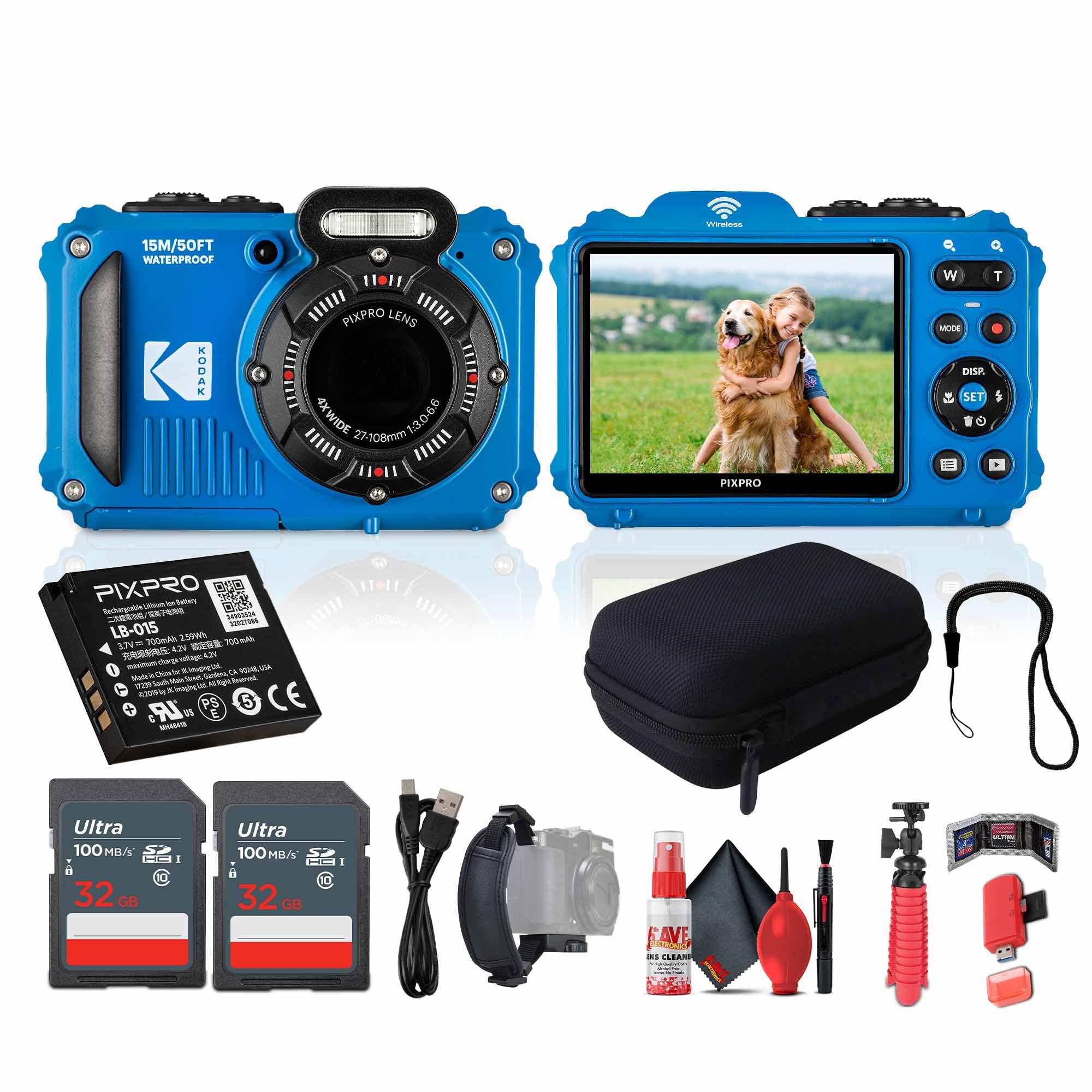 Kodak Pixpro WPZ2 Digital Camera (Blue) Bundle Including: 32 GB Memory ...