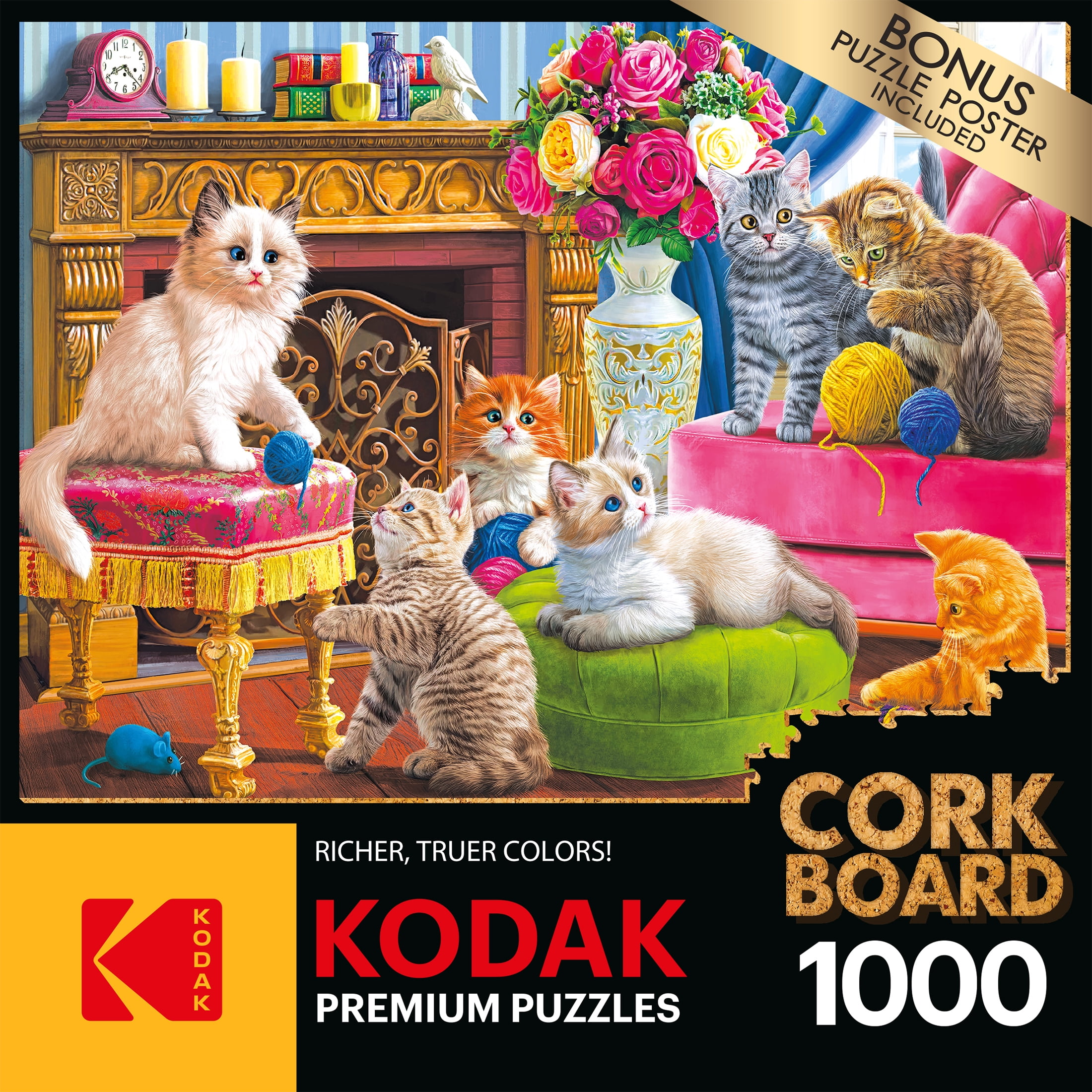 Kodak Premium 1000-Piece Kittens by the Fireplace Cork Interlocking Adult Jigsaw Puzzle ...