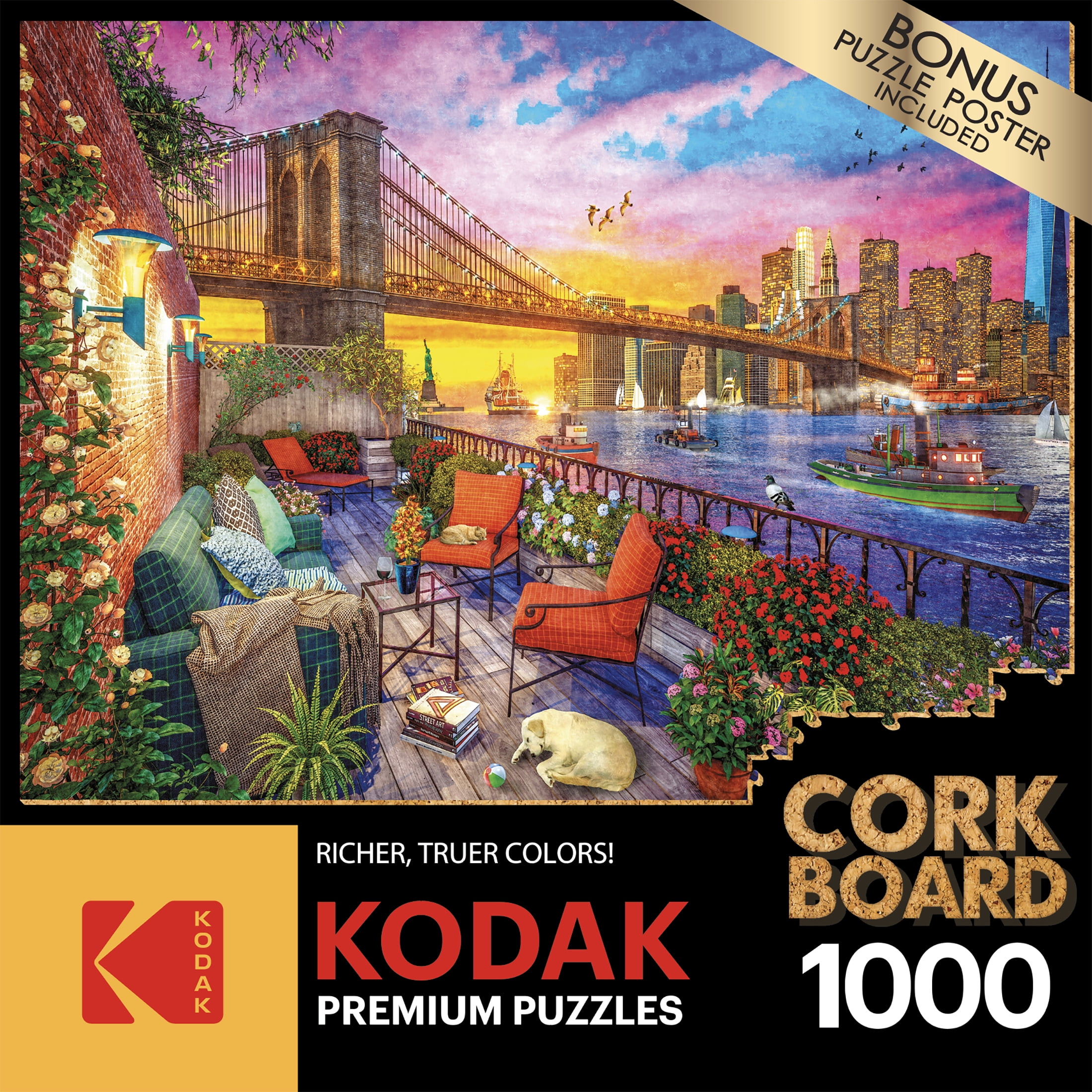 Kodak Premium 1000-Piece Manhattan Balcony Sunset Cork Adult Jigsaw ...