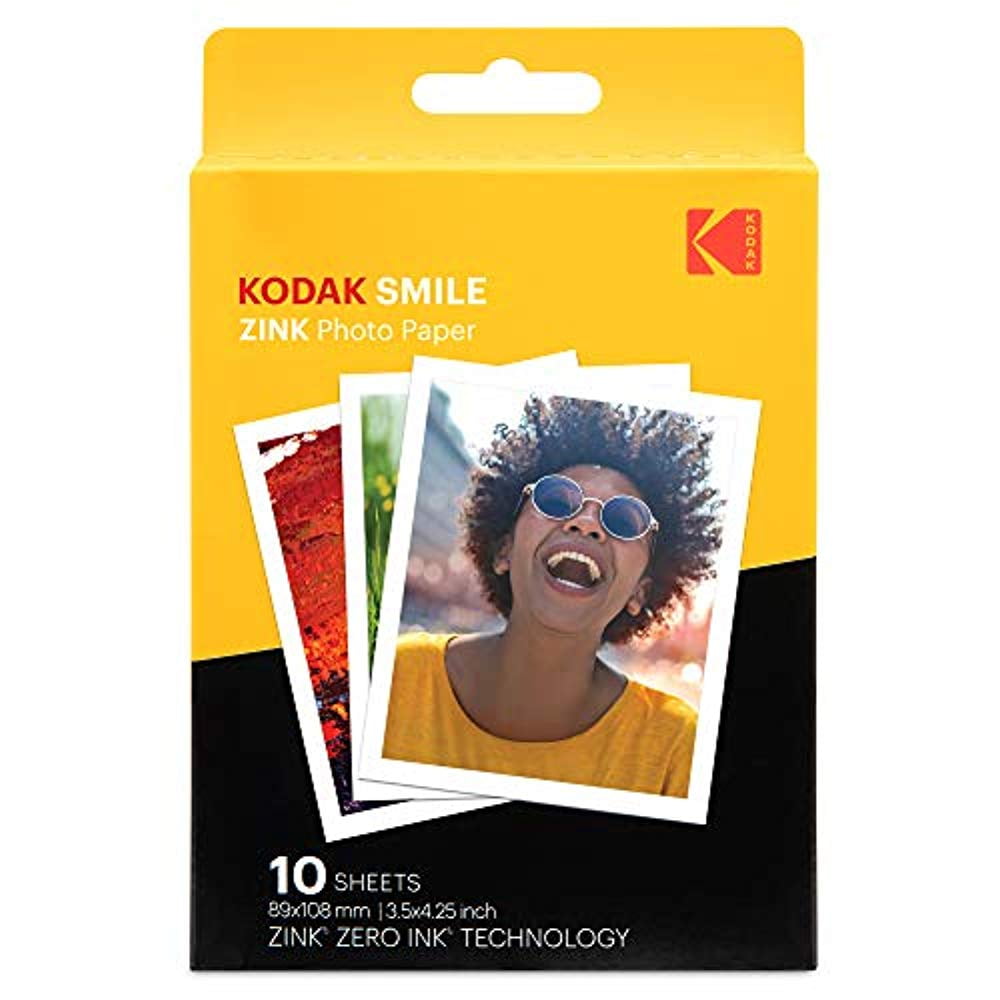 Kodak Smile Zink Photo Paper 3.5"x4.25", Sticky Photo Print Paper - 10 ...