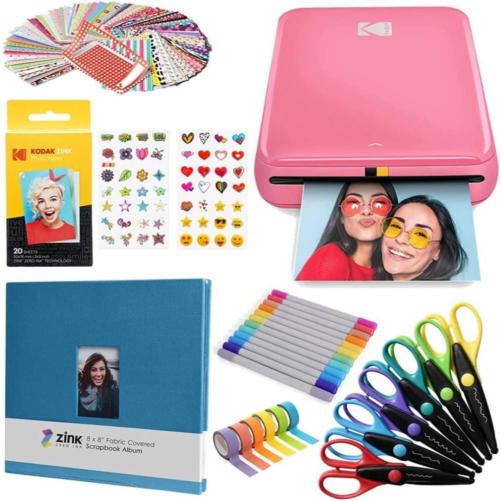 Kodak Step Mobile 2x3" Instant Photo Printer and Scrapbook Bundle, Pink ...
