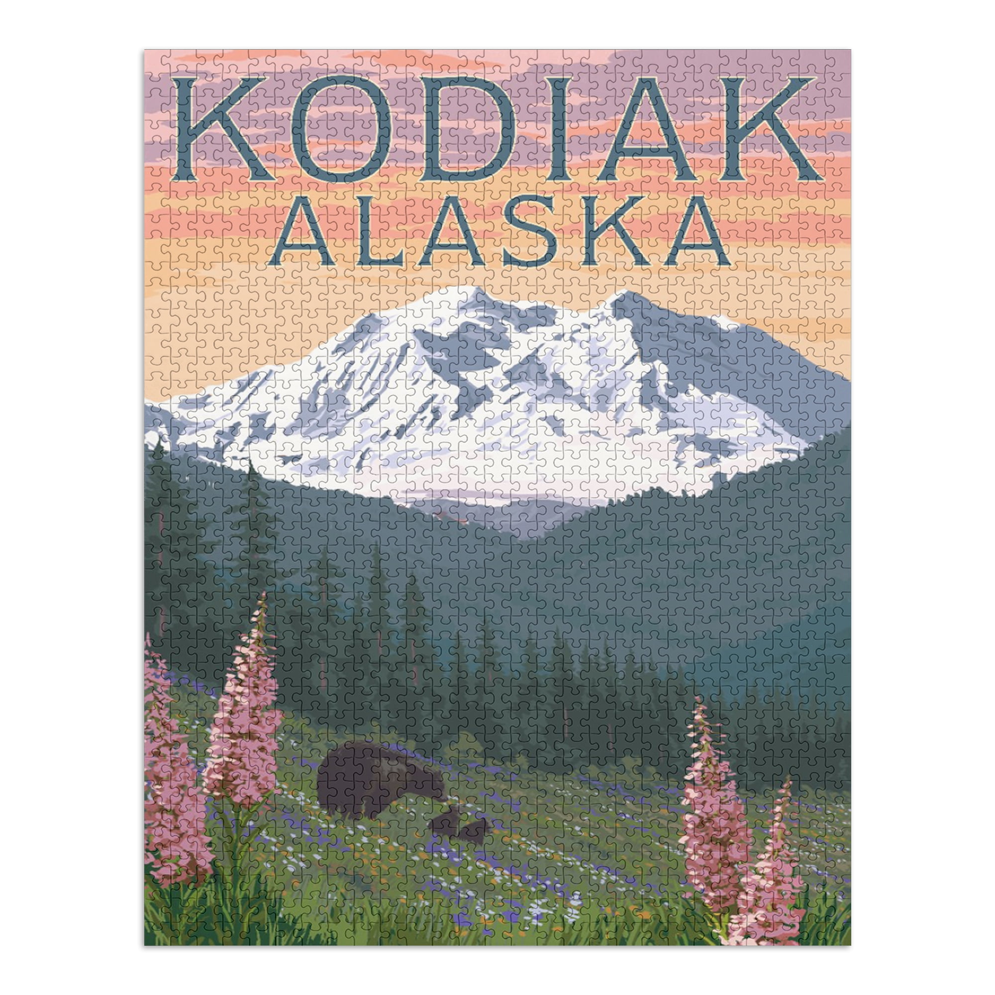 Kodiak, Alaska, Bears and Spring Flowers (1000 Piece Puzzle, Size 19x27 ...