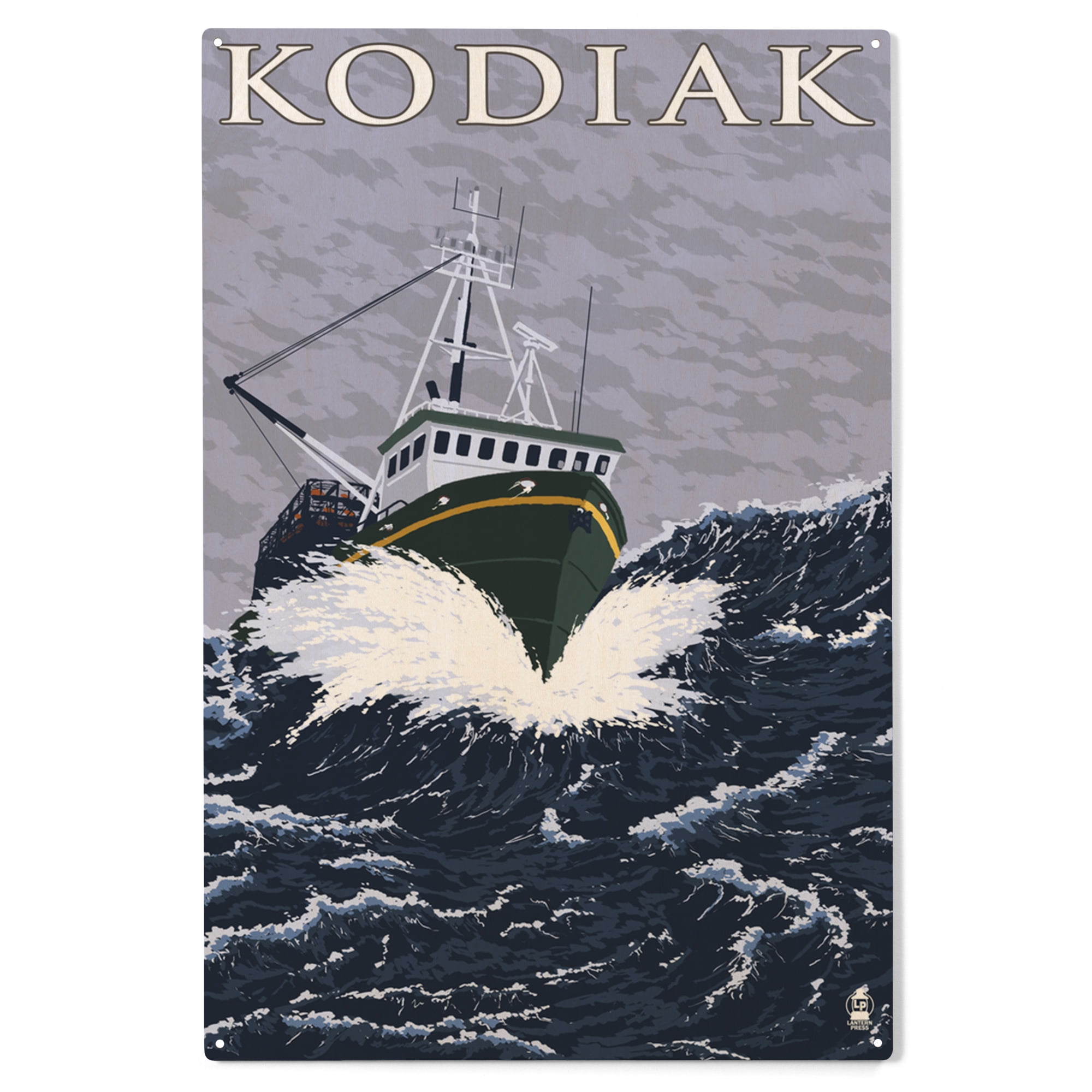 Kodiak, Alaska, Fishing Boat Birch Wood Wall Sign (10x15 Rustic Home ...