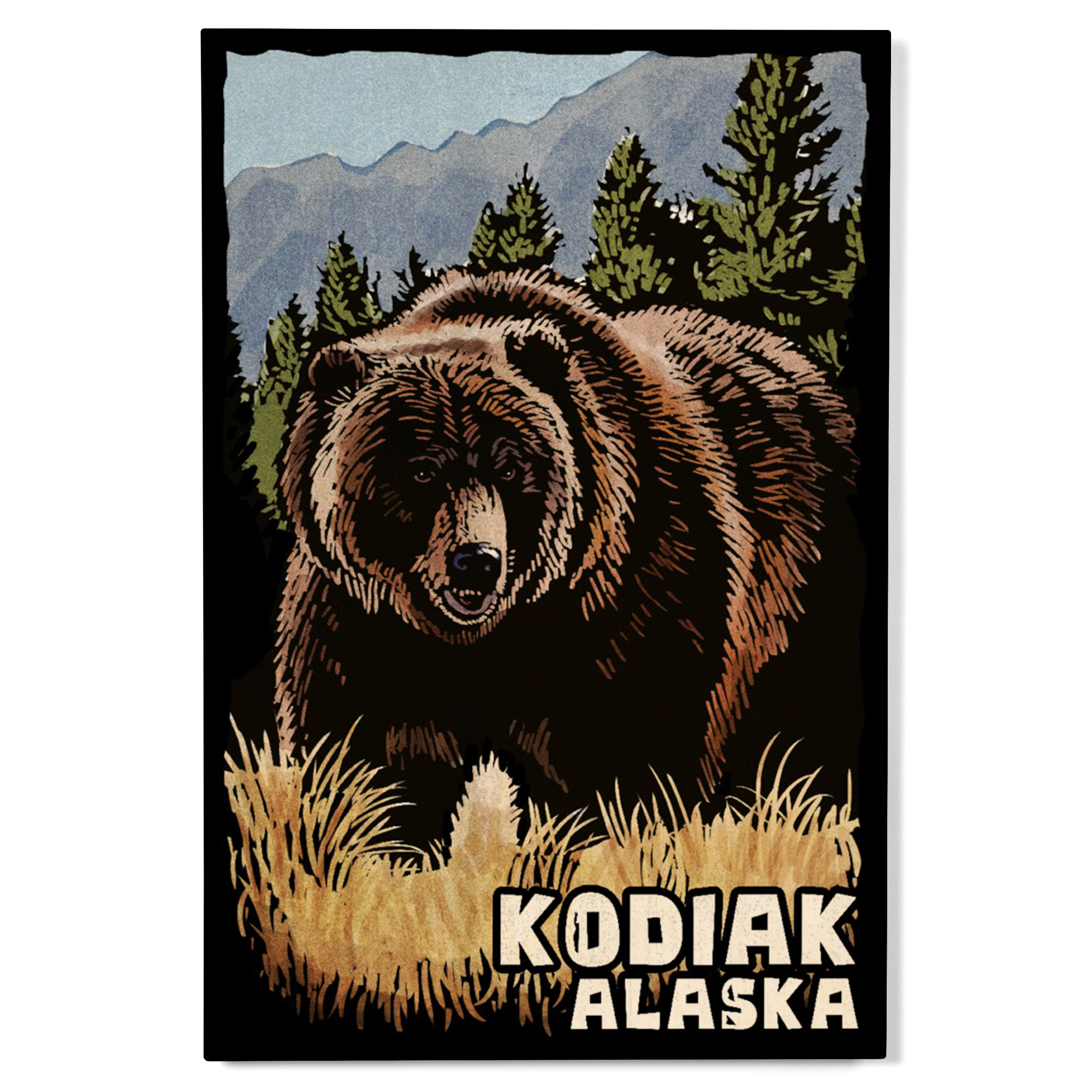 Kodiak, Alaska, Grizzly Bear, Scratchboard Birch Wood Wall Sign (12x18 ...