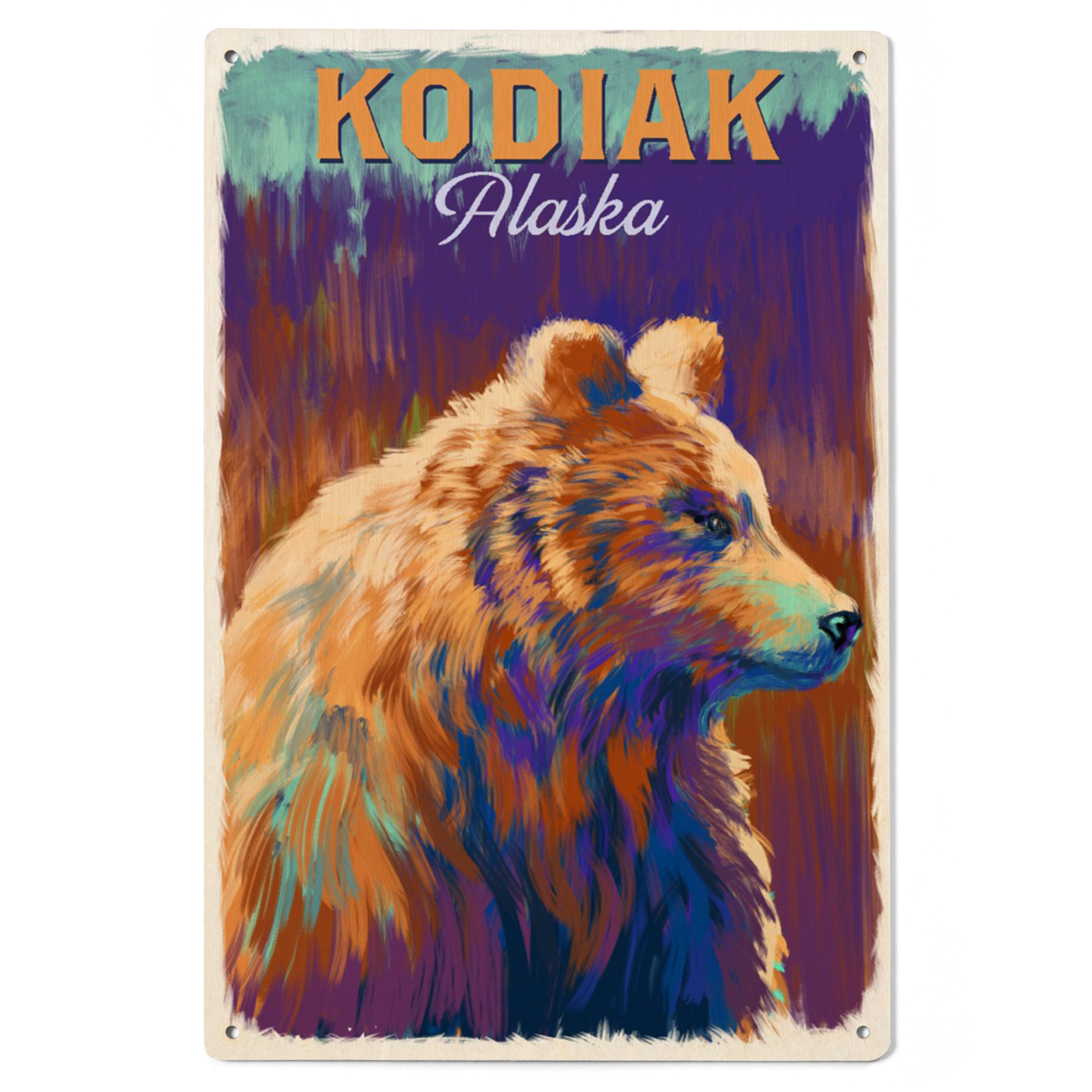 Kodiak, Alaska, Grizzly Bear, Vivid Birch Wood Wall Sign (6x9 Rustic ...