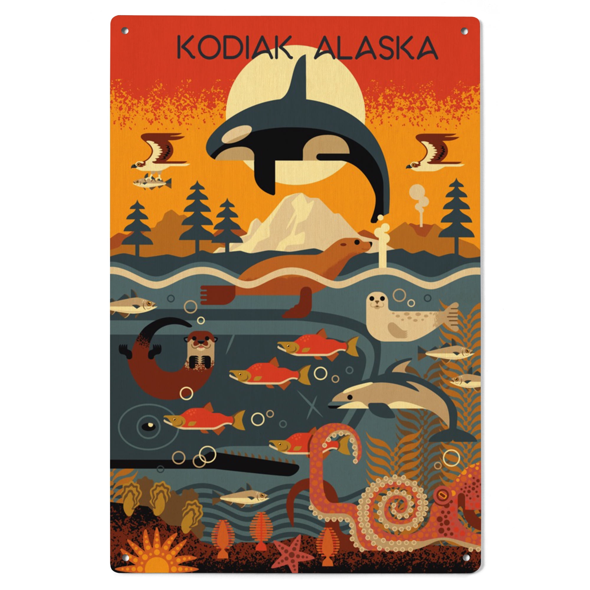 Kodiak, Alaska, Marine Animals, Geometric Birch Wood Wall Sign (6x9 ...