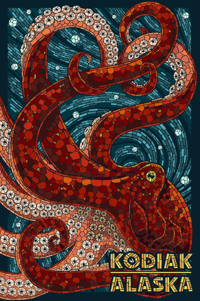 Kodiak, Alaska, Octopus Mosaic (12x18 Wall Art Poster, Room Decor ...