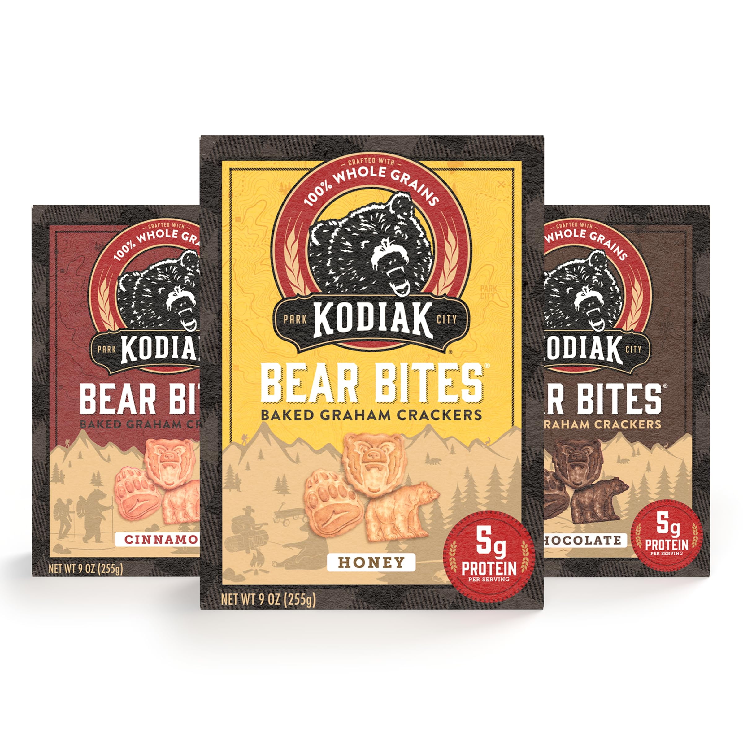 Kodiak Cakes Bear Bites Graham Crackers Variety Pack: Honey, Chocolate ...