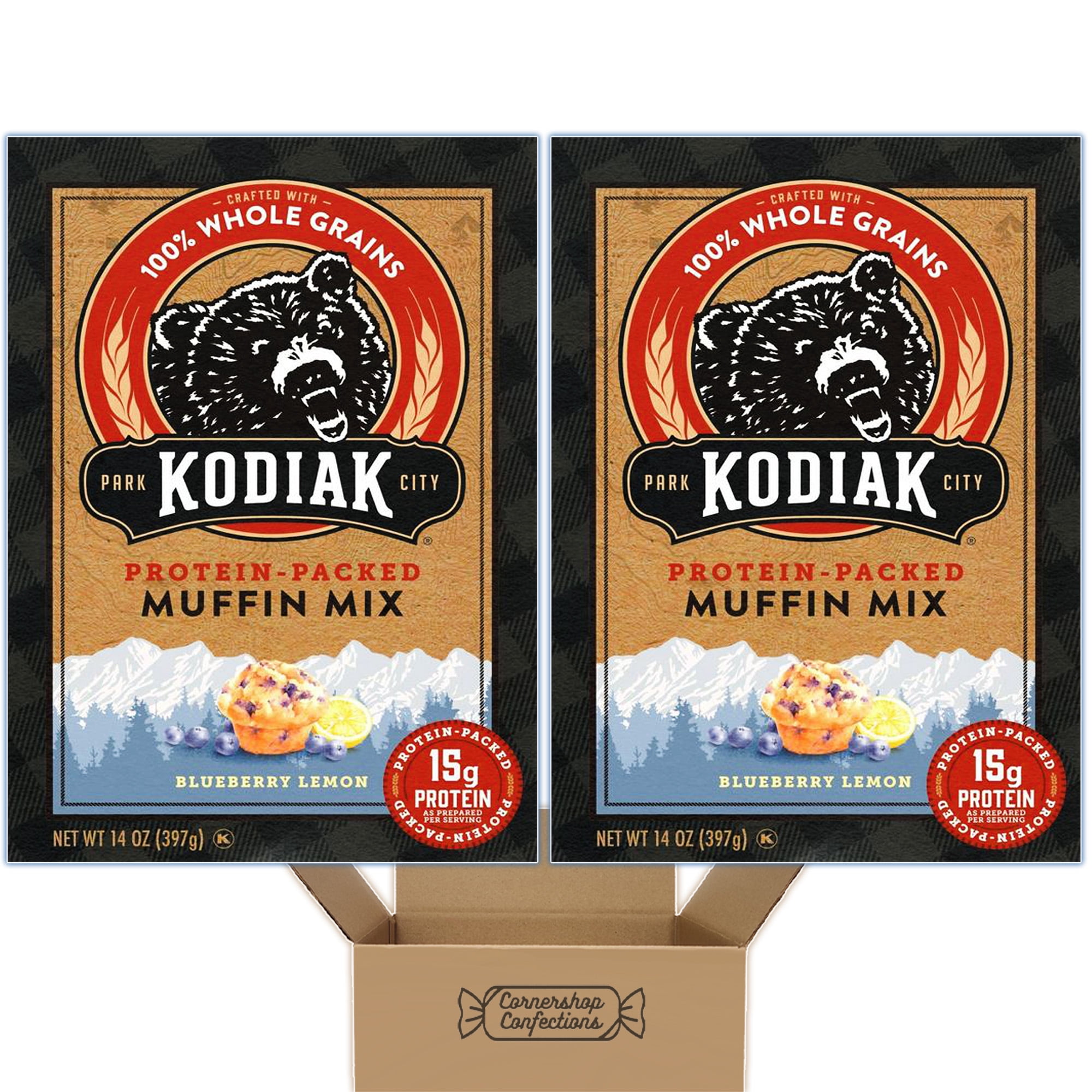 Kodiak Cakes Blueberry Lemon Muffin Mix Bundle - 2, 14oz Boxes - 15g of ...