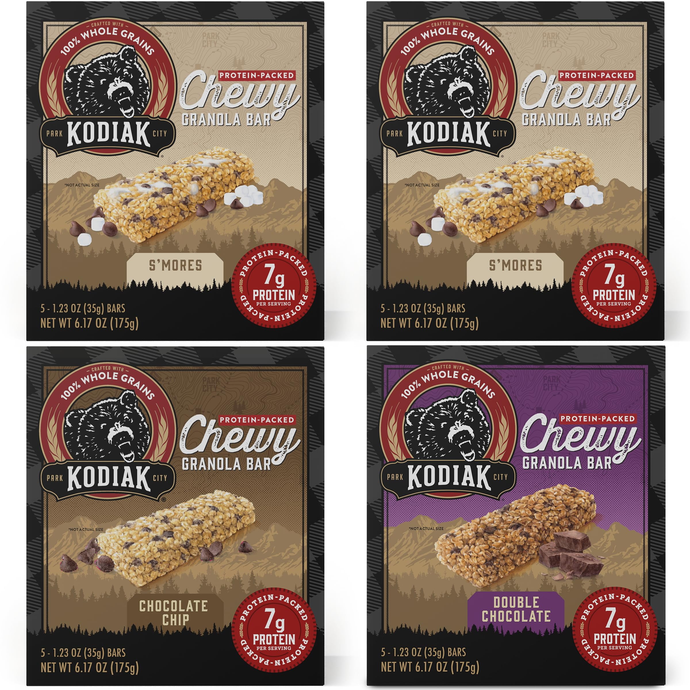 Kodiak Cakes Chewy Granola TGF4 Protein Snack Bars Variety Pack, S ...