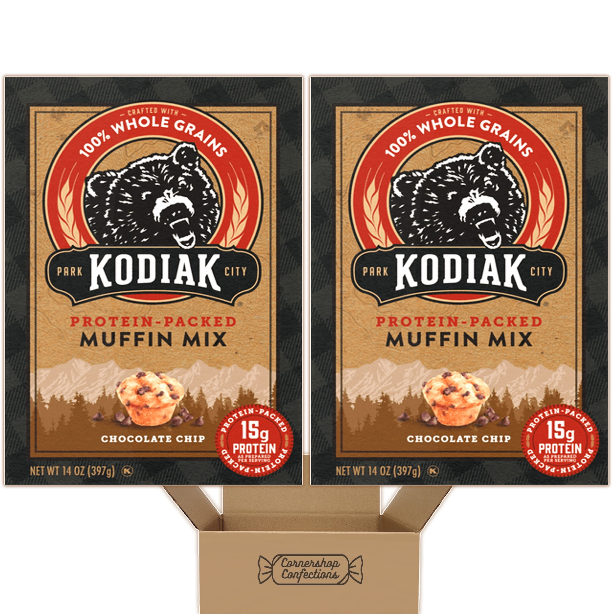 Kodiak Cakes Chocolate Chip Muffin Mix Bundle - 2, 14oz Boxes - 15g of ...
