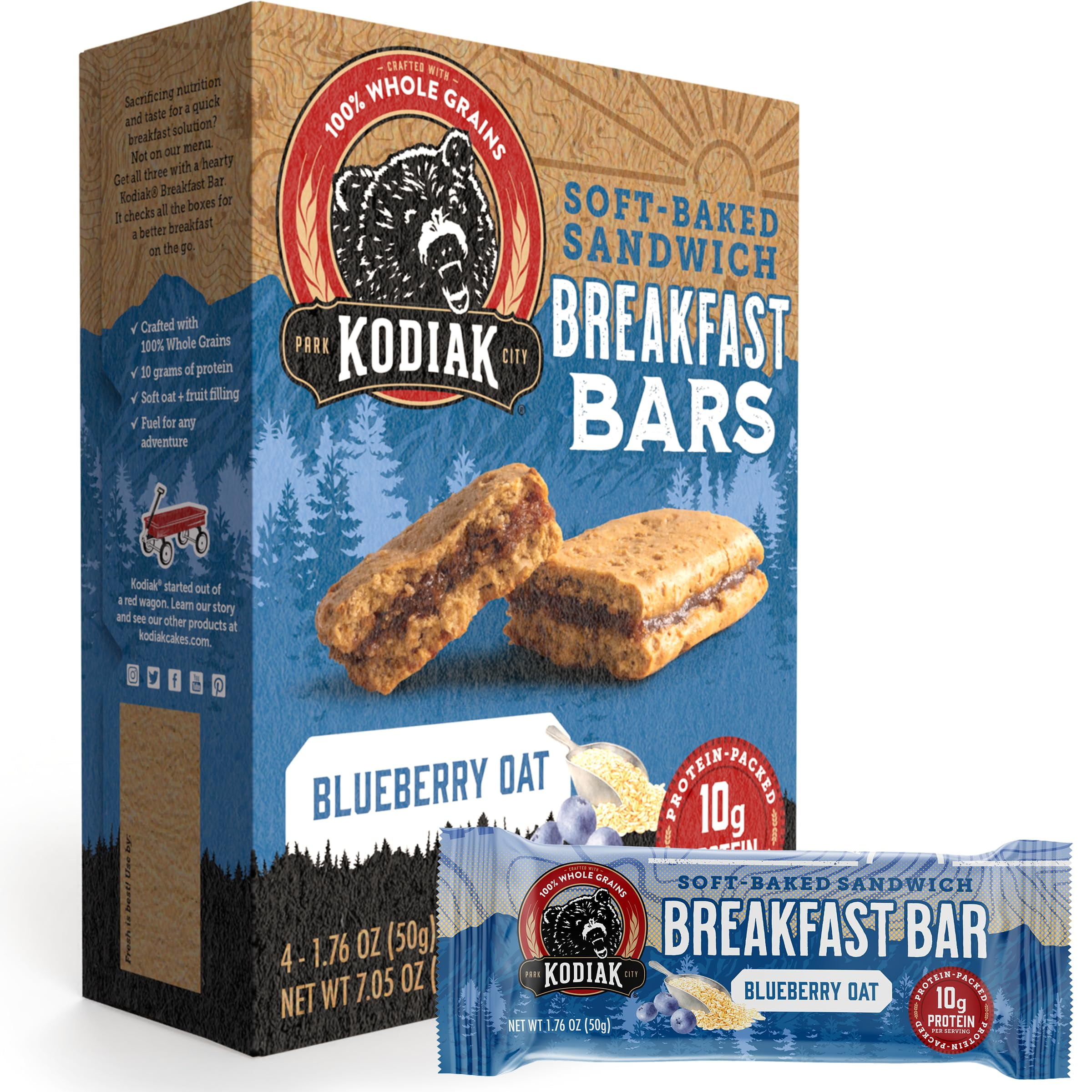 Kodiak Cakes Soft Baked MSF2 Sandwich Breakfast Bar, Blueberry Oat ...