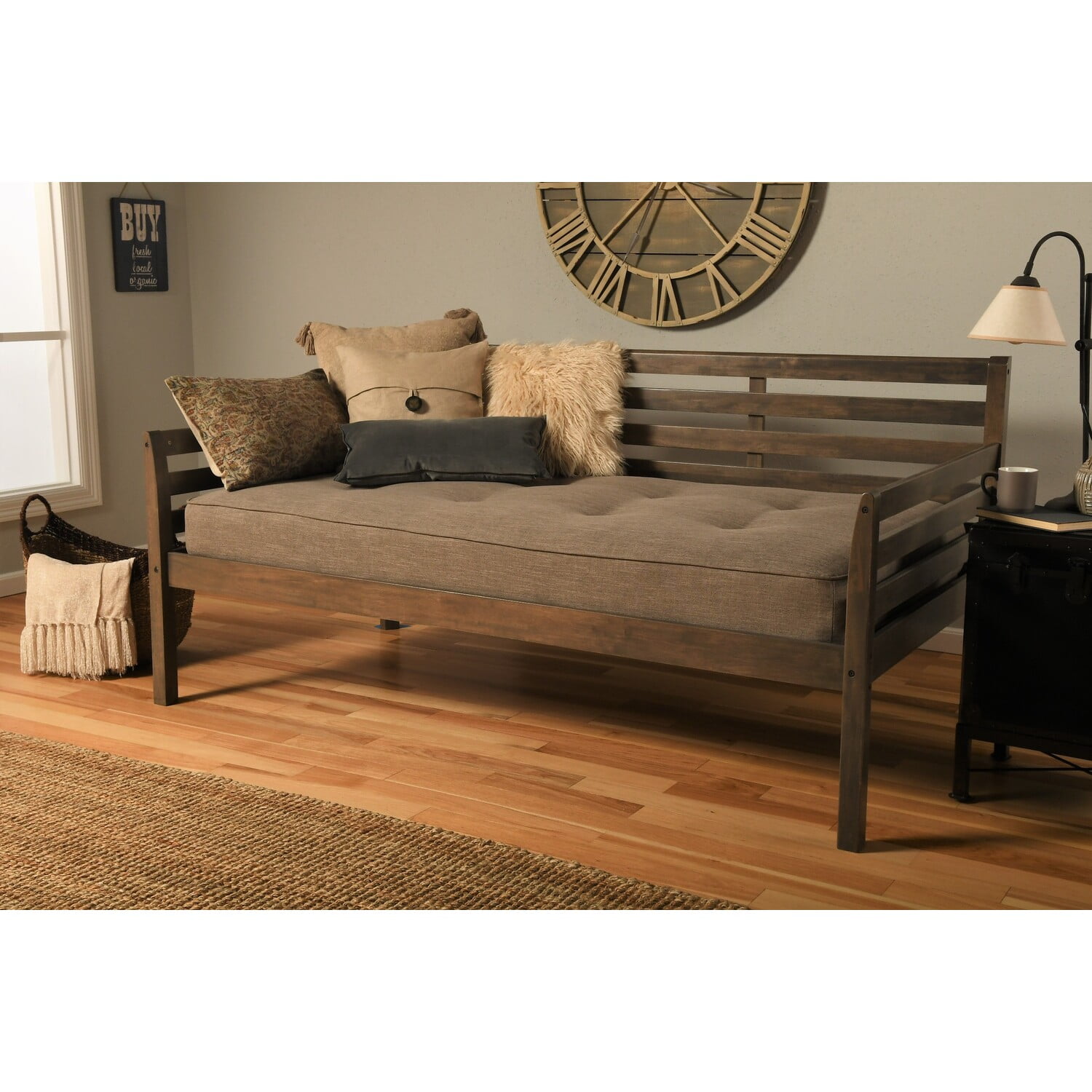 Kodiak Furniture Twin Boho Daybed, Rustic Walnut Finish with Linen ...