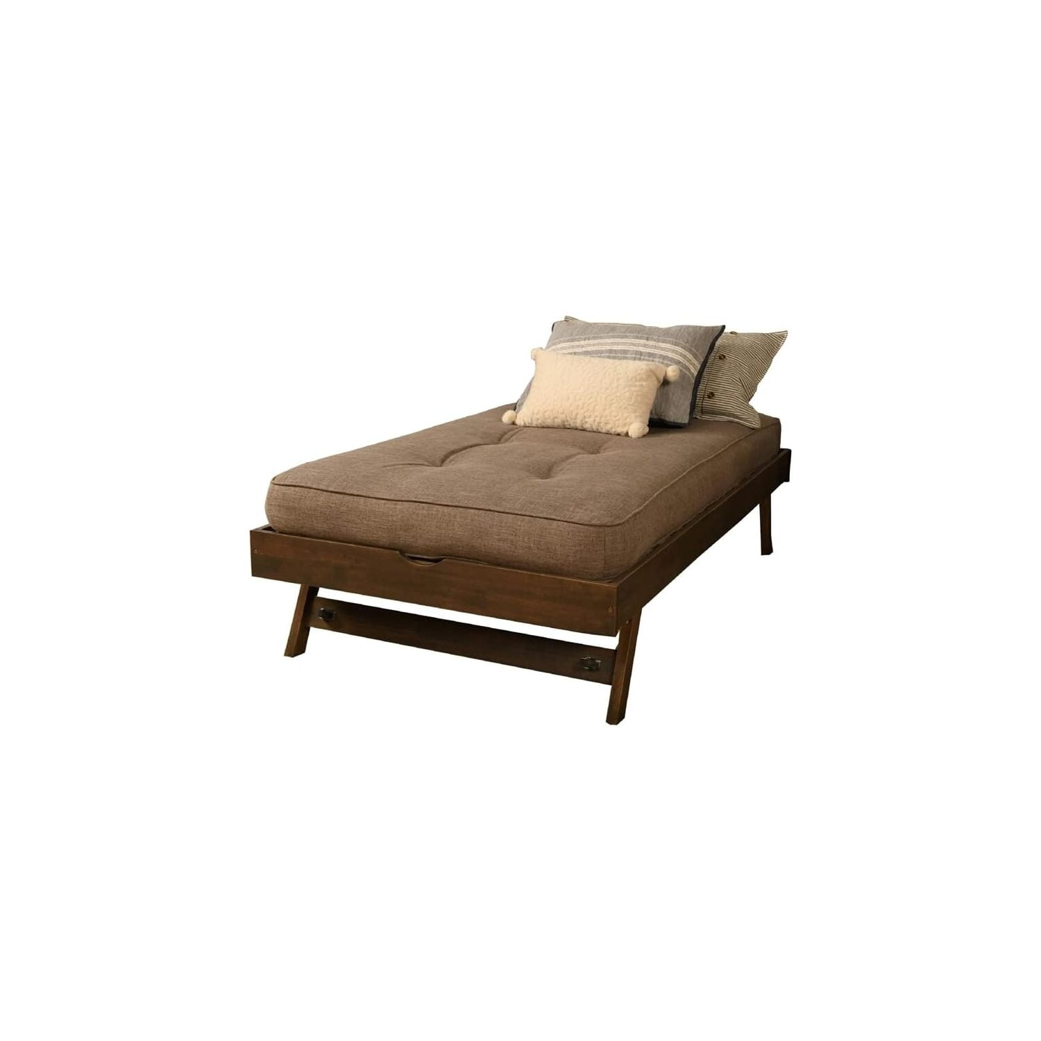 Kodiak Furniture Boho Wood Pop Up Bed in Walnut Brown w/ Linen Stone ...