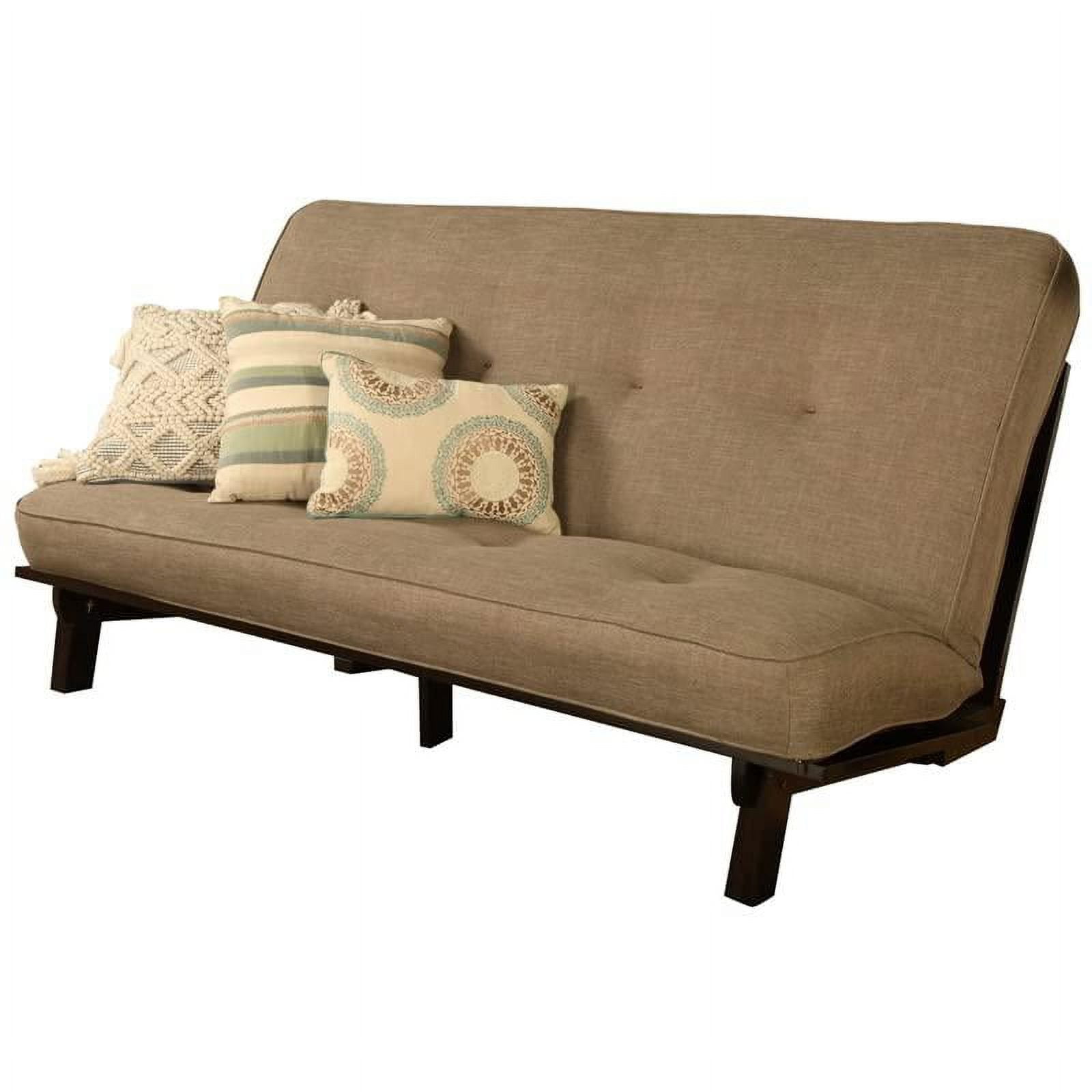 Kodiak Furniture Carson Wood Futon in Java Brown Finish w/ Linen Stone ...