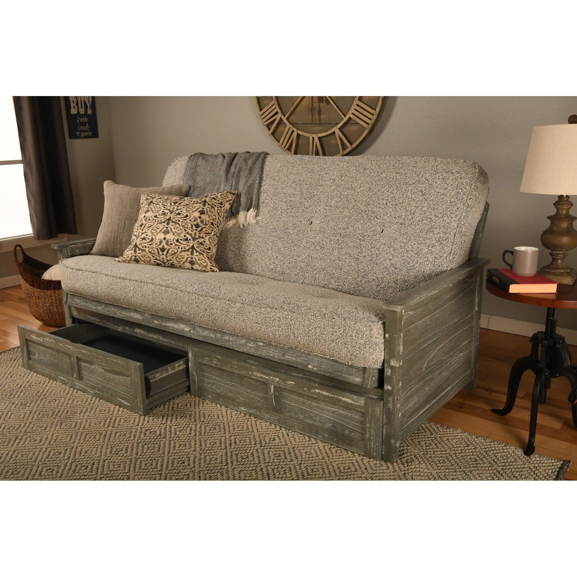 Kodiak Furniture Lexington Storage Futon in Weathered Gray w/ Gray ...