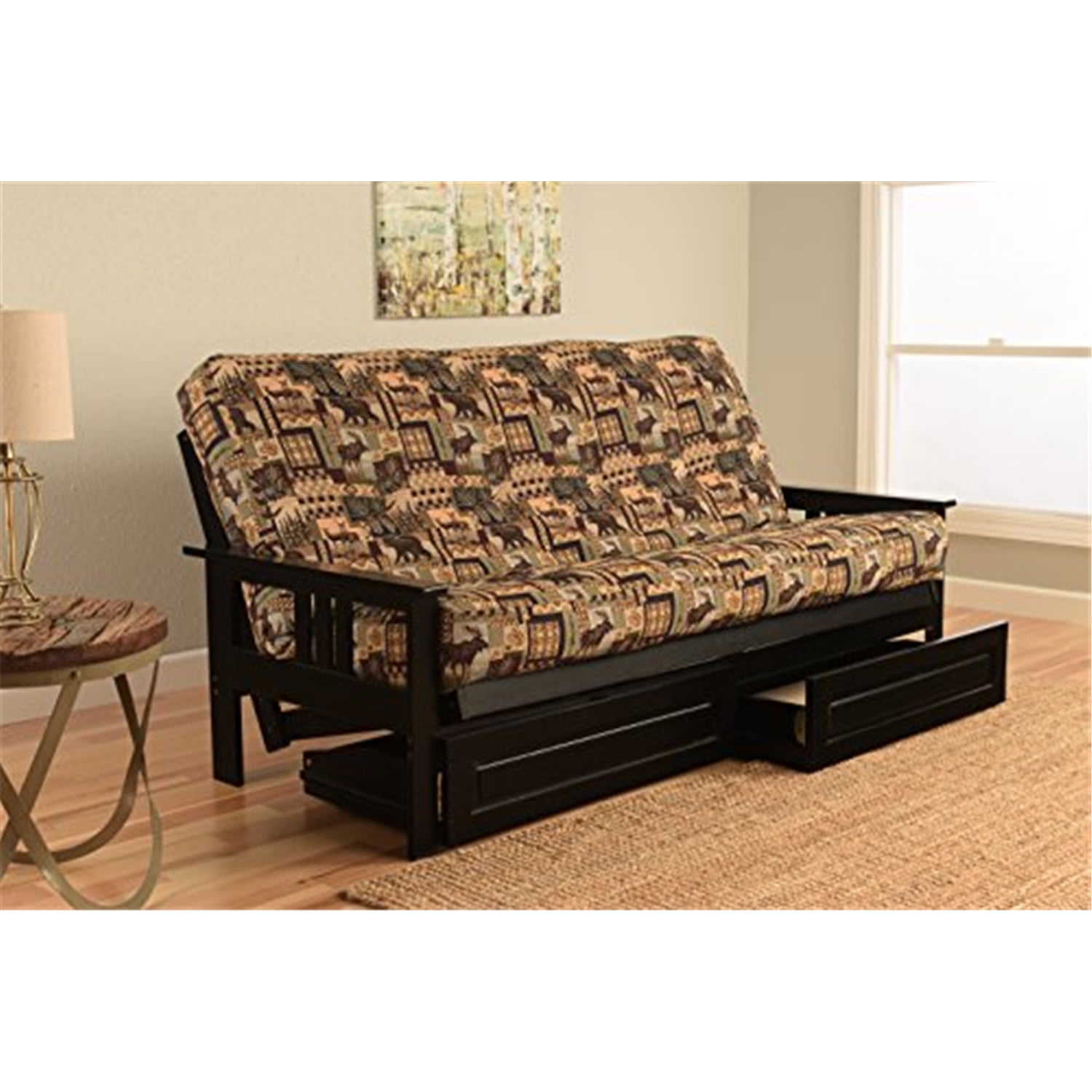 Kodiak Furniture Monterey Black Storage Futon with Multi-Color Fabric ...