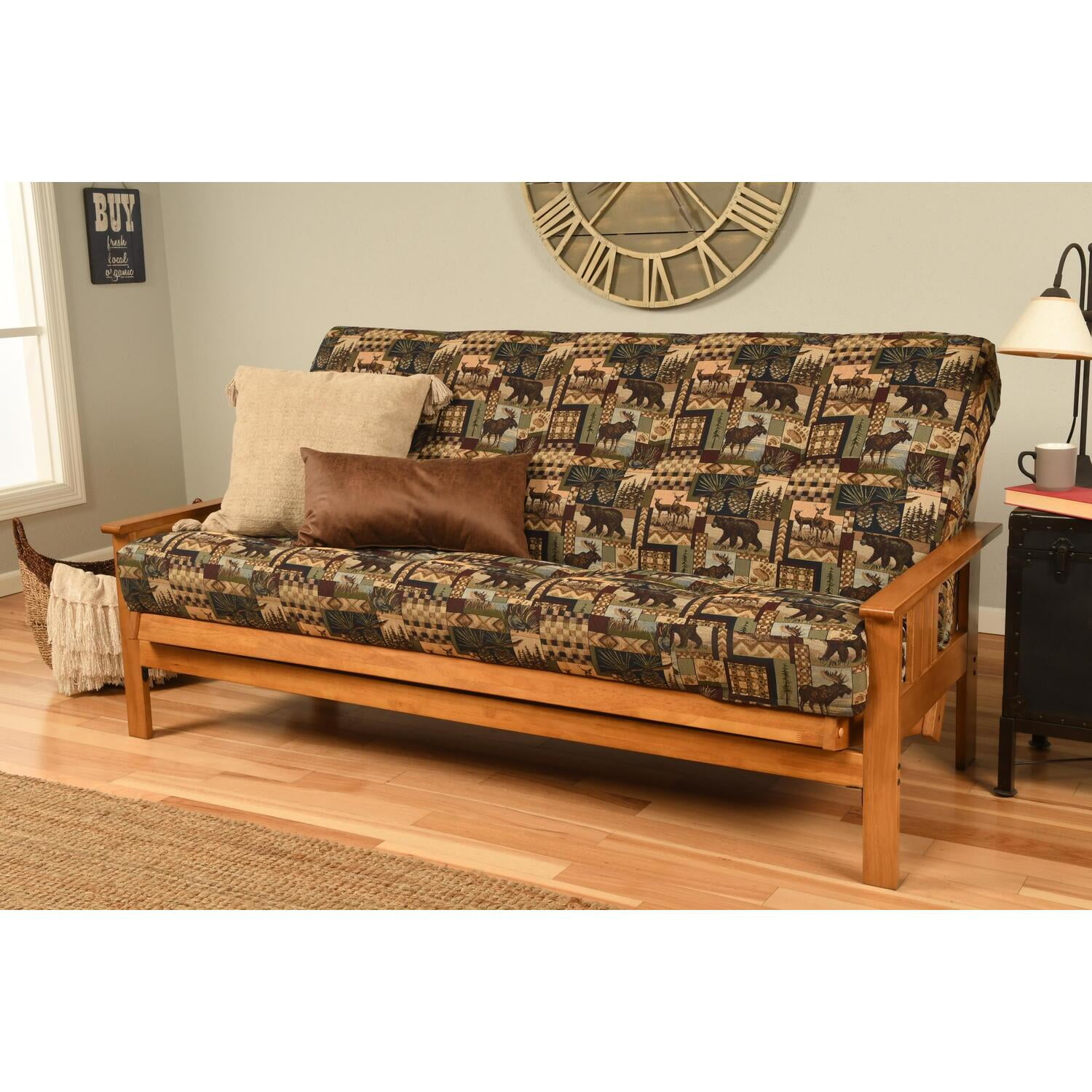 Kodiak Furniture Monterey Butternut Futon with Multi-Color Fabric ...