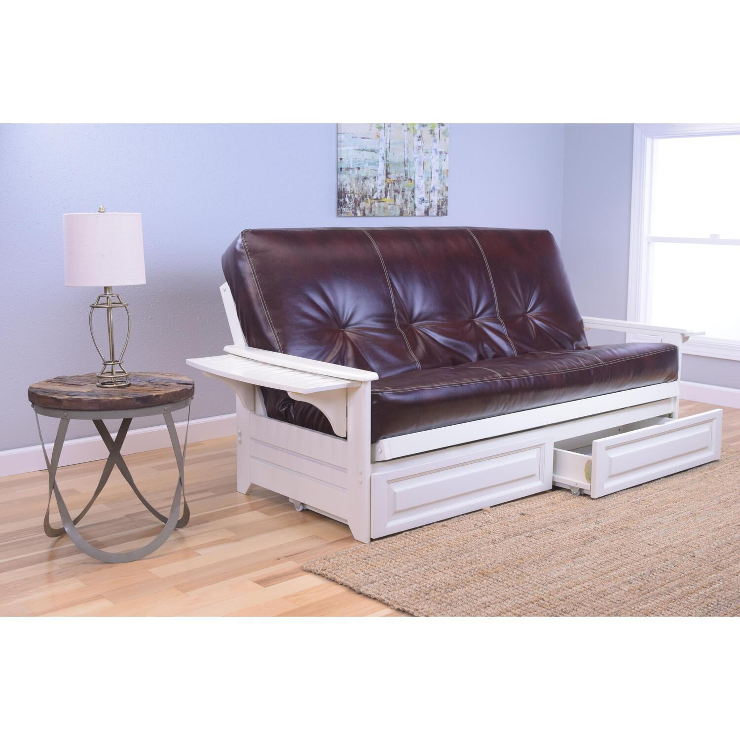 Kodiak Furniture Phoenix Antique White Storage Futon with Java Brown ...