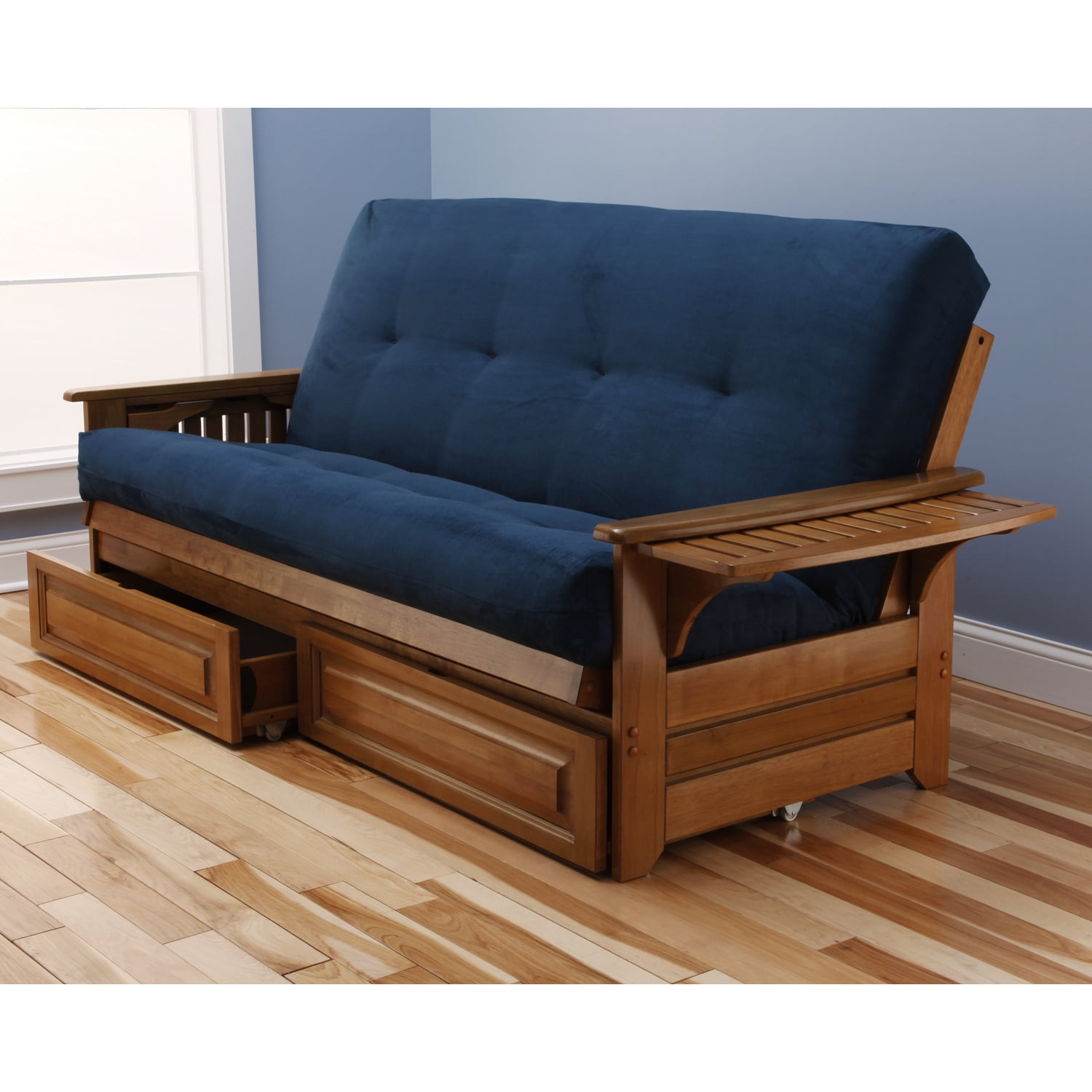 Kodiak Phoenix Hardwood Futon Frame, Full Size Blue Suede Fabric ...