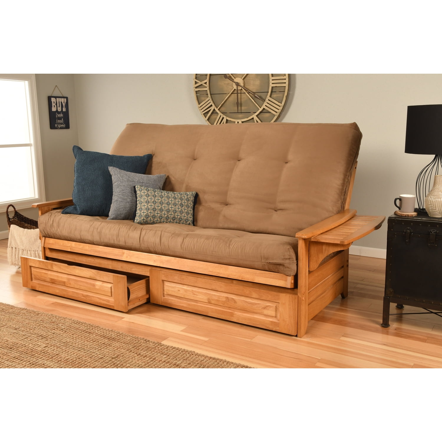 Kodiak Furniture Phoenix Futon with Suede Peat Fabric Mattress in Tan ...