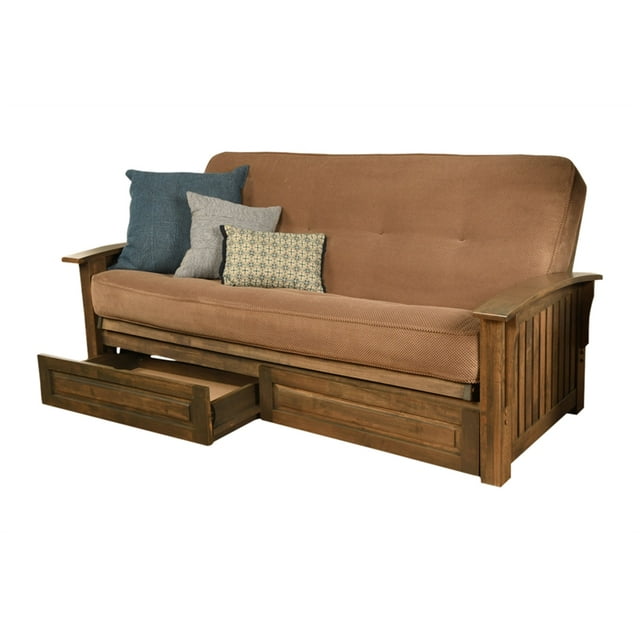 Kodiak Furniture Washington Futon in Walnut w/ Drawers and Mocha Brown ...