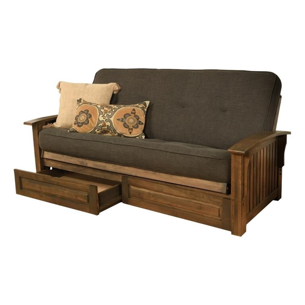 Kodiak Furniture Washington Futon in Walnut with Drawers and Linen Gray ...