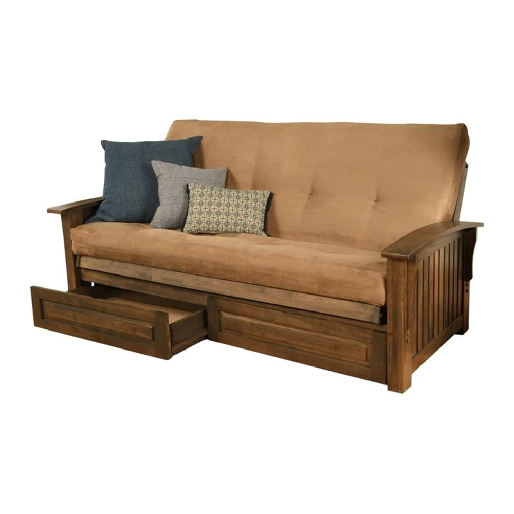 Kodiak Furniture Washington Futon in Walnut with Drawers and Suede Peat ...