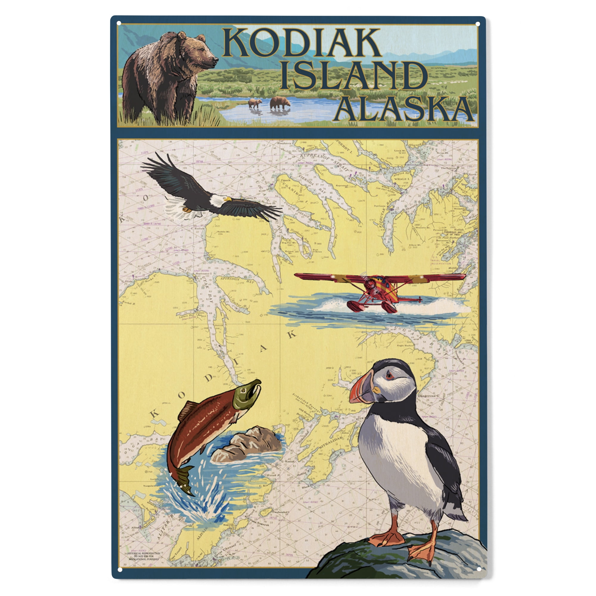 Kodiak Island, Alaska, Nautical Chart Birch Wood Wall Sign (10x15 ...