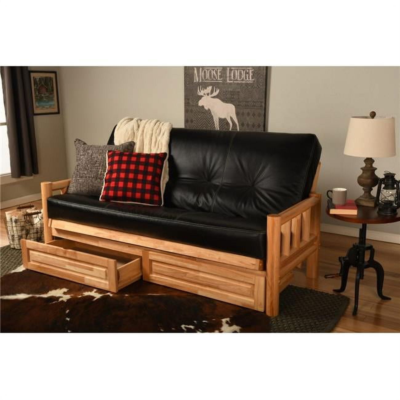 Kodiak Furniture Natural Lodge Storage Futon with Black Faux Leather ...