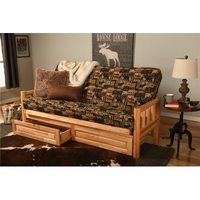 Kodiak Lodge Natural Futon Frame with Peters Cabin Mattress & Storage ...