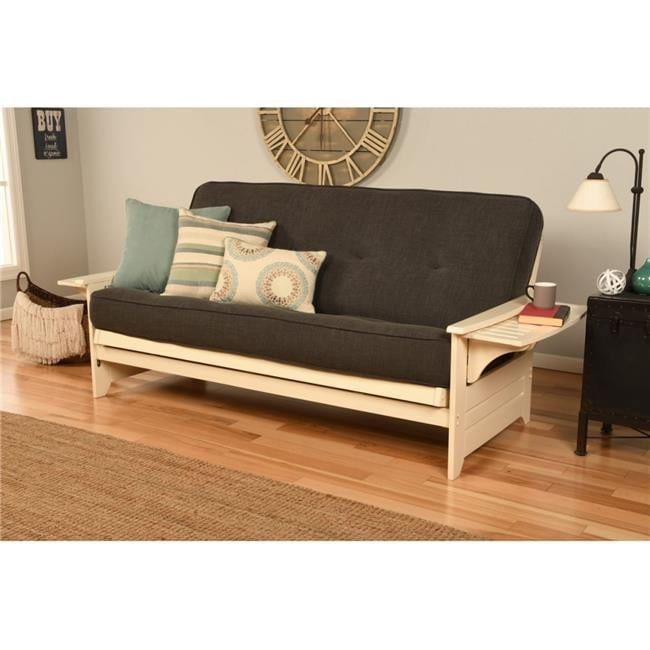 Kodiak Phoenix Antique White Futon Frame with Linen Charcoal Mattress ...