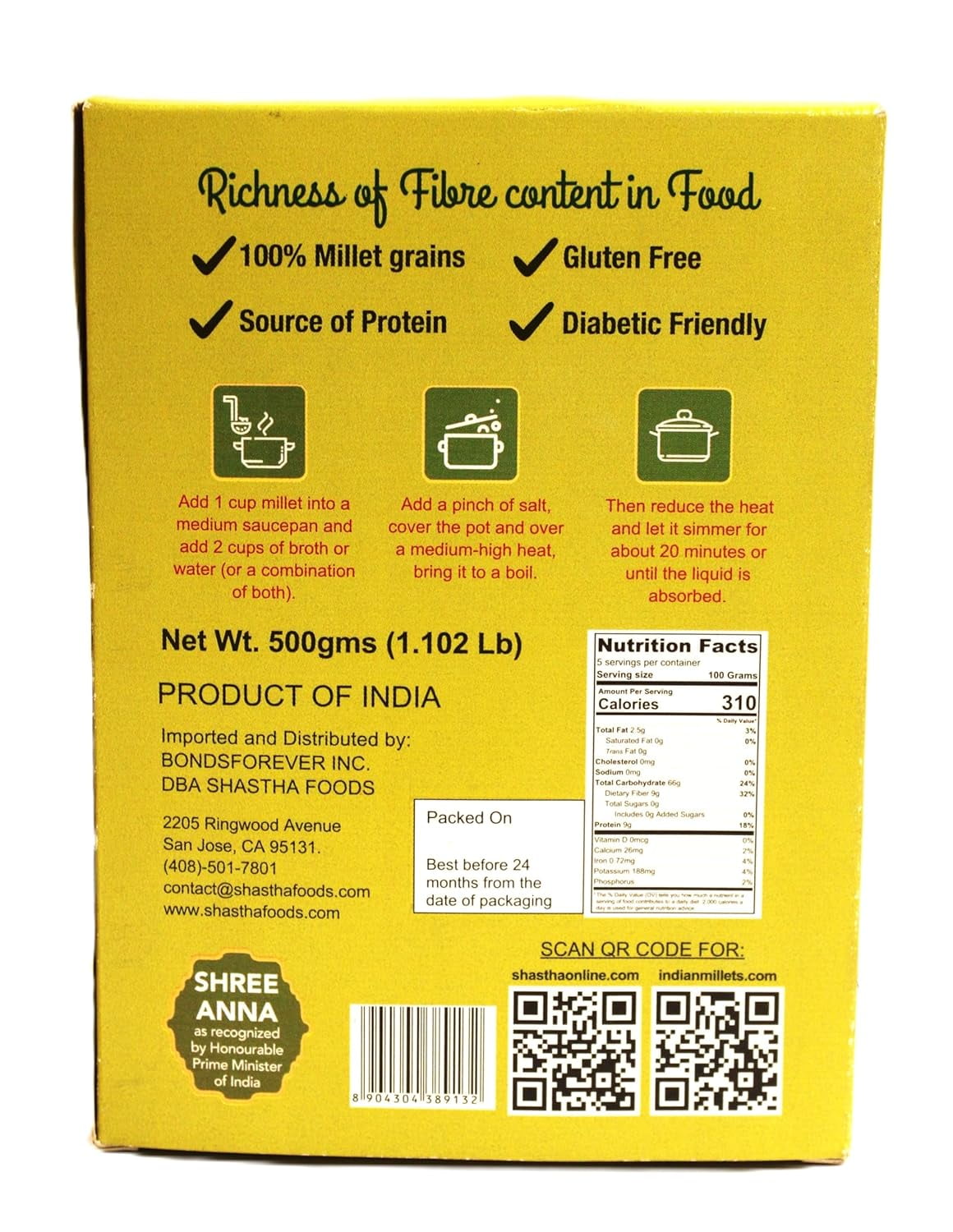 Kodo Millet (Varagu) (Pack of 3) Each Pkt 500g (1.1 lbs) Processed, Polished Hulled 500g x 3 ...