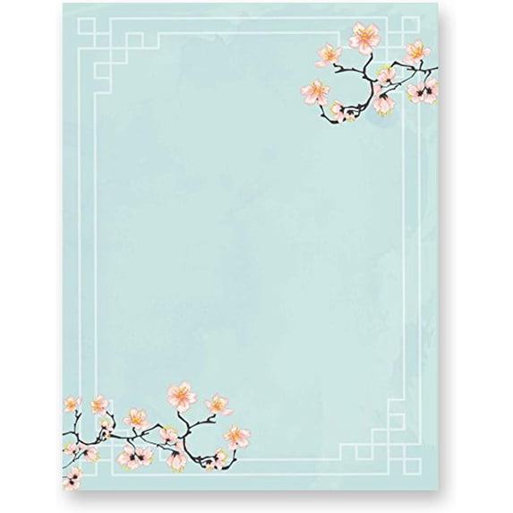KodyCreations Cherry Blossom Light Blue Designed Letter Note Stationery ...